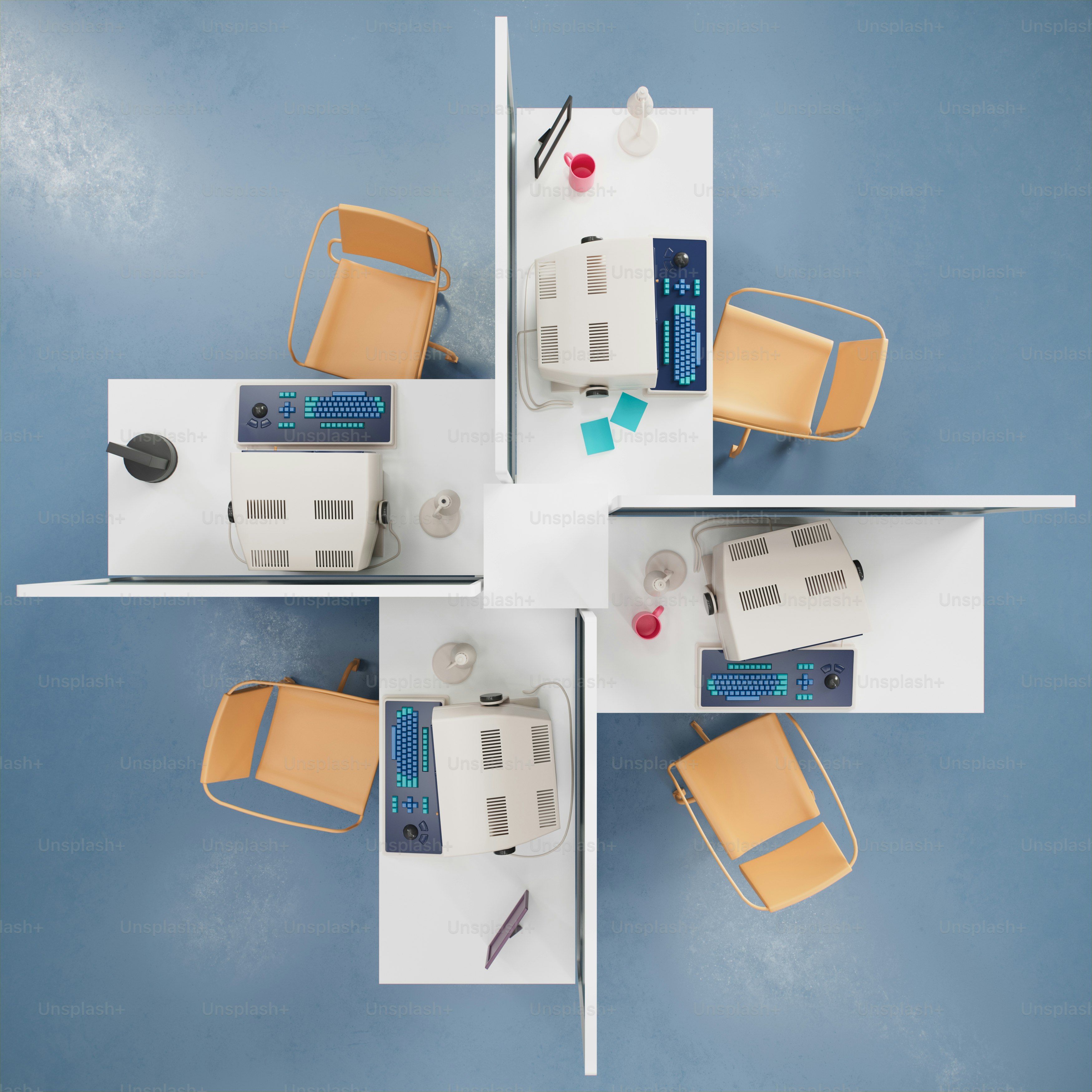 An office cubicle with three monitors and a computer photo – Cubicles ...