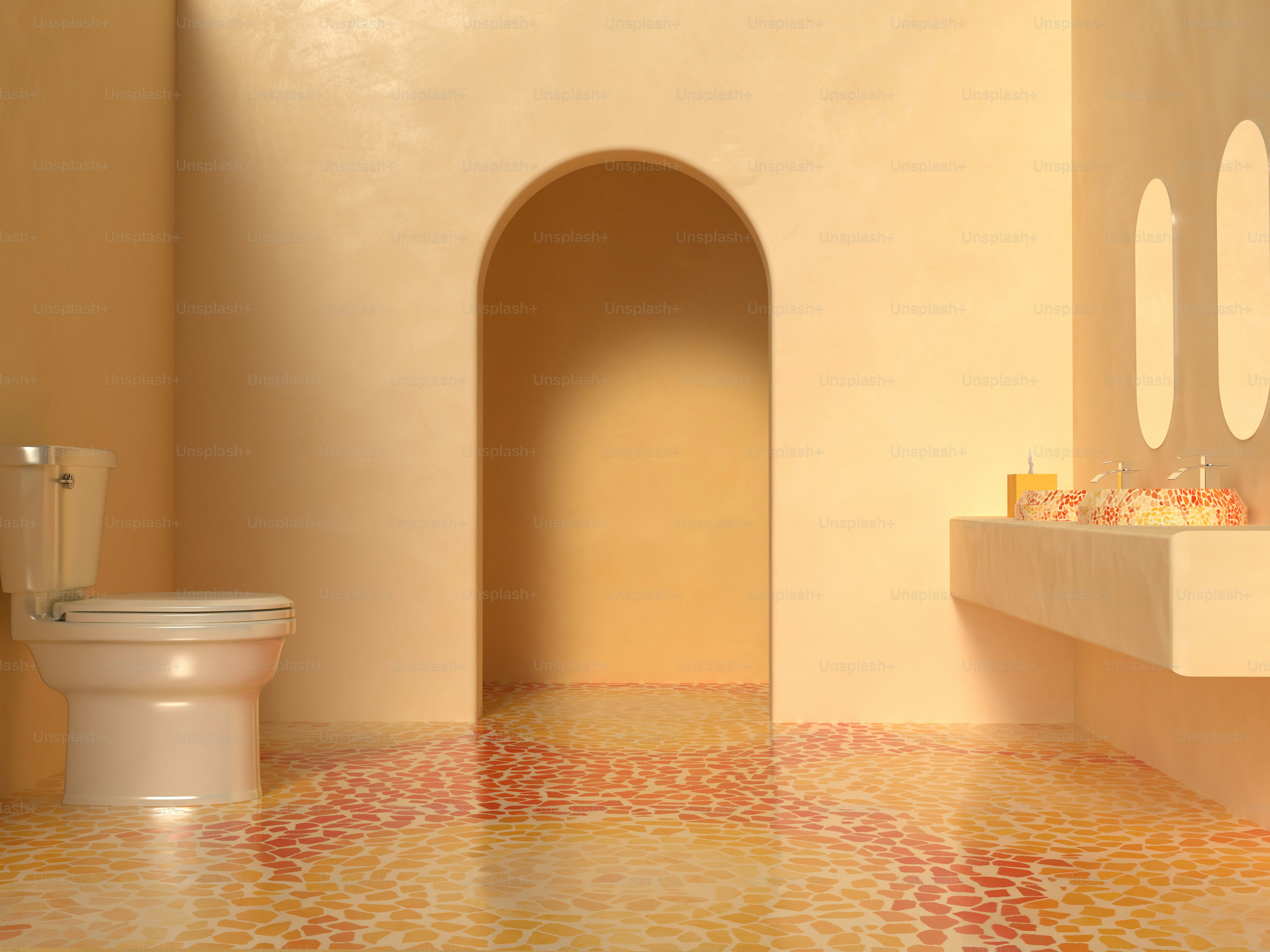 A bathroom with a toilet and a tiled floor photo – Bathroom Image on ...