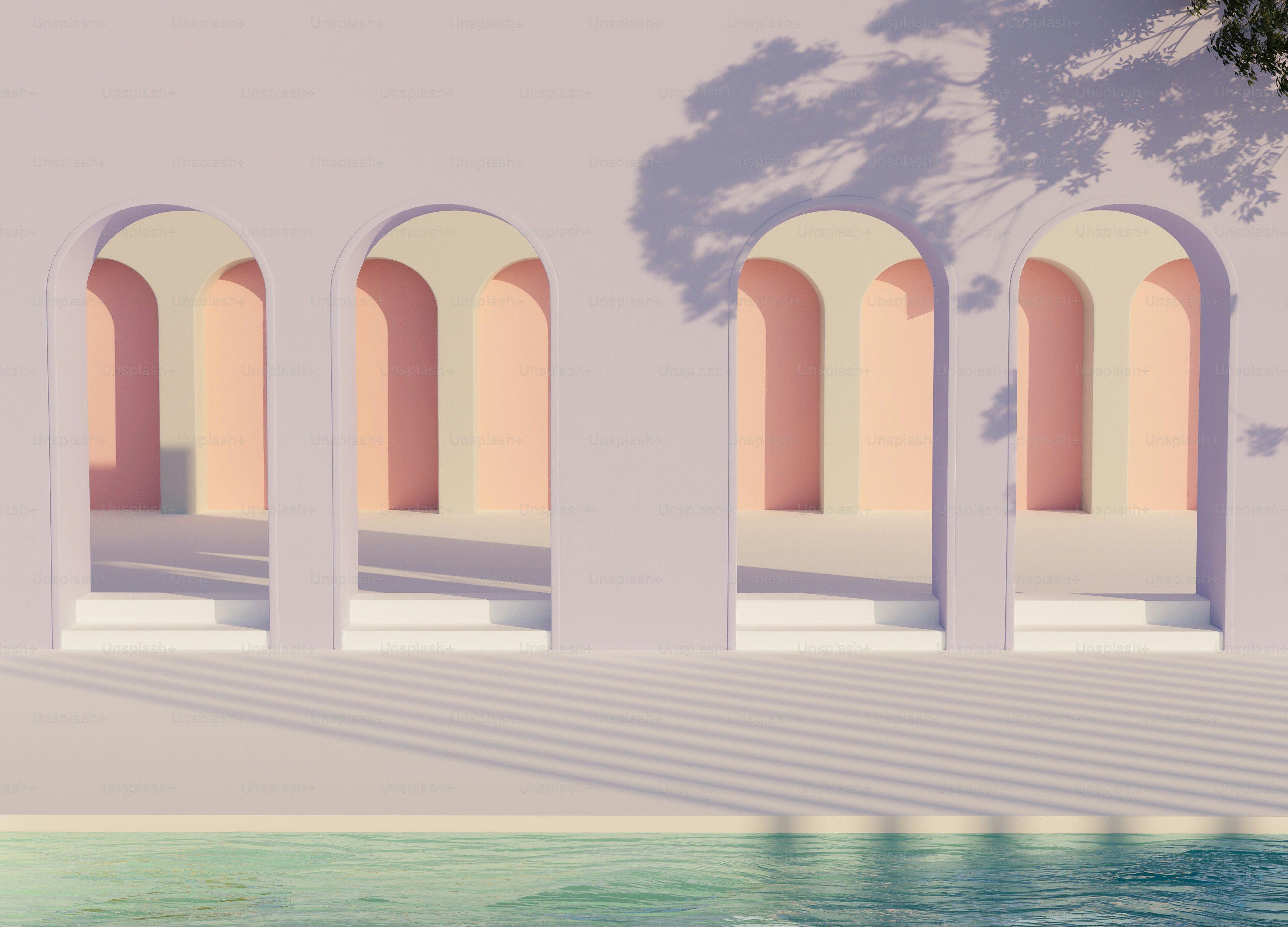 A painting of a row of arches over a body of water photo – Graphic ...