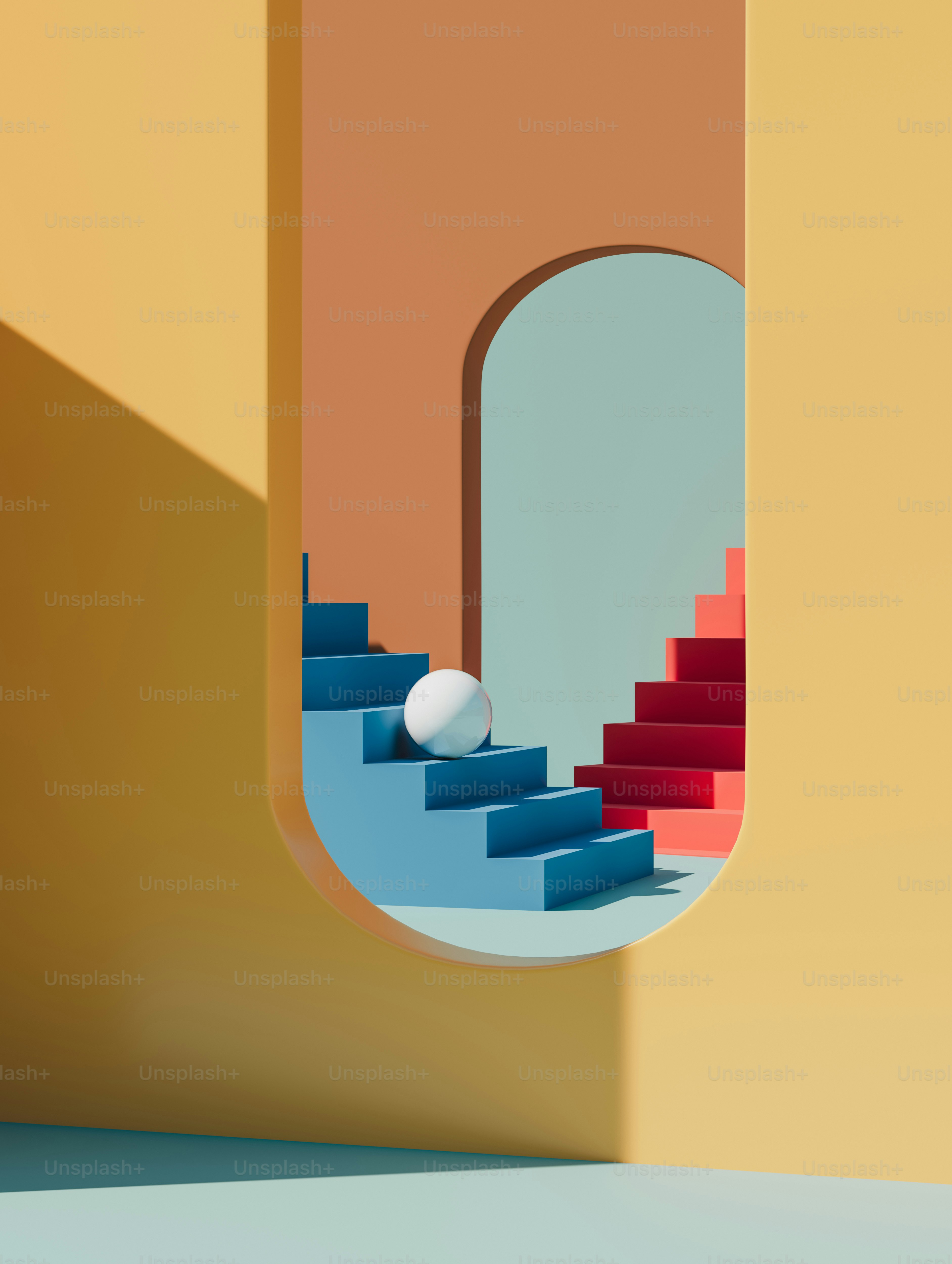 A white ball sitting on top of a set of stairs photo – Staircase Image ...