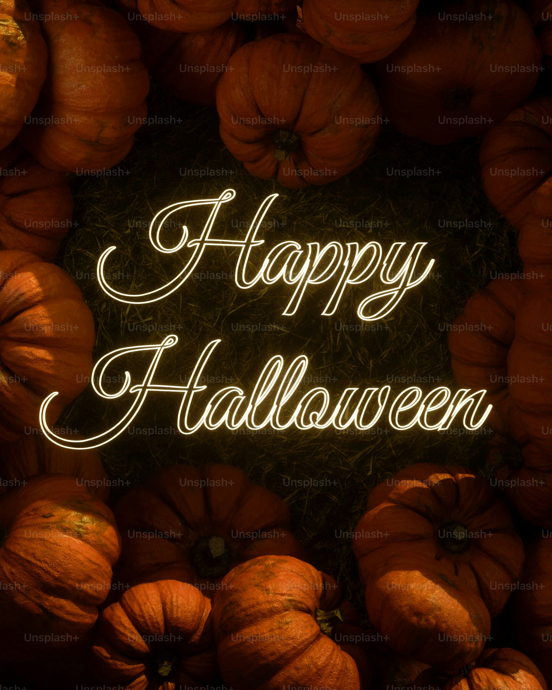 A group of pumpkins with the words happy halloween photo – Happy ...