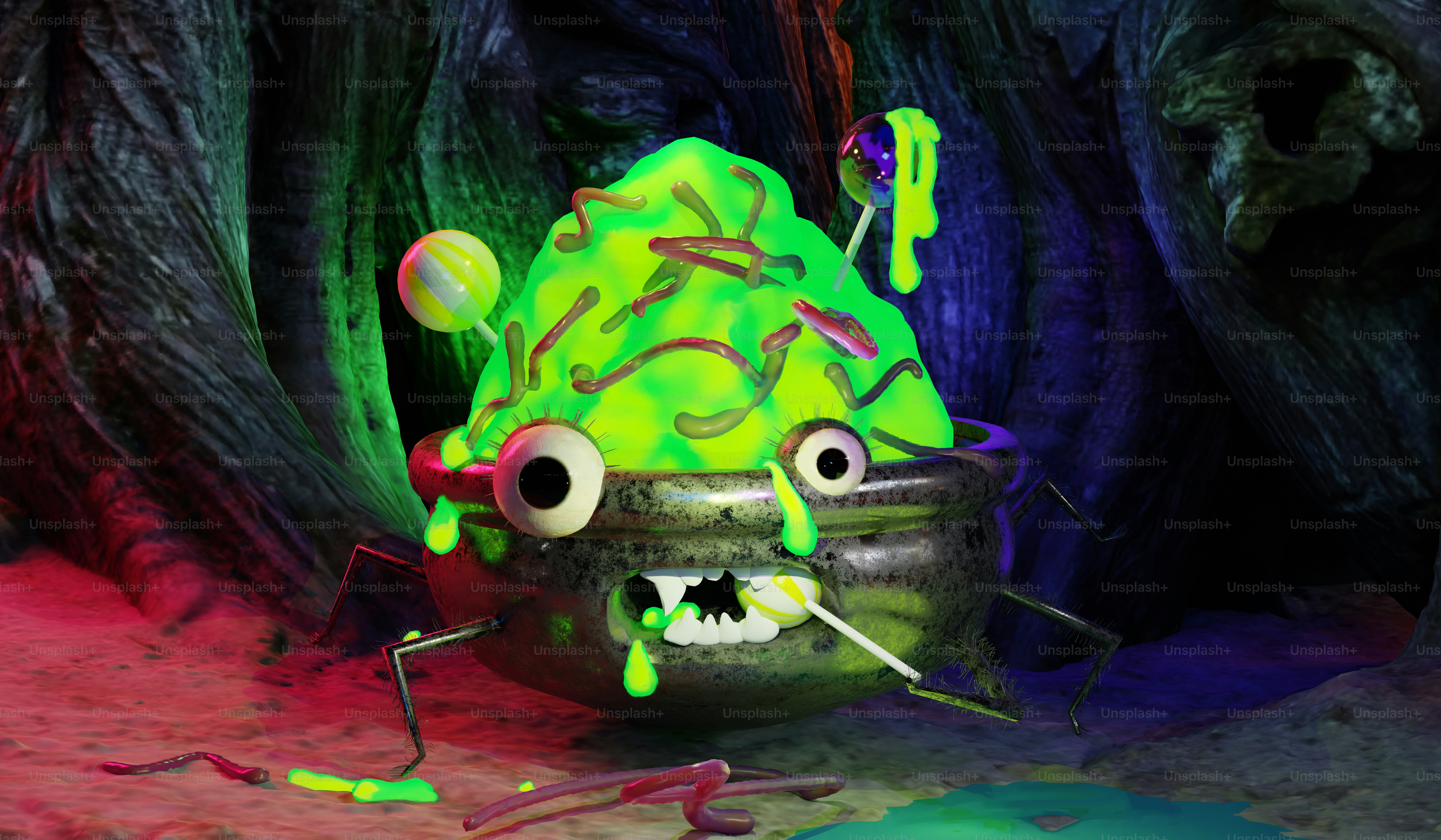 A green monster with googly eyes sitting in a pot photo – Halloween ...