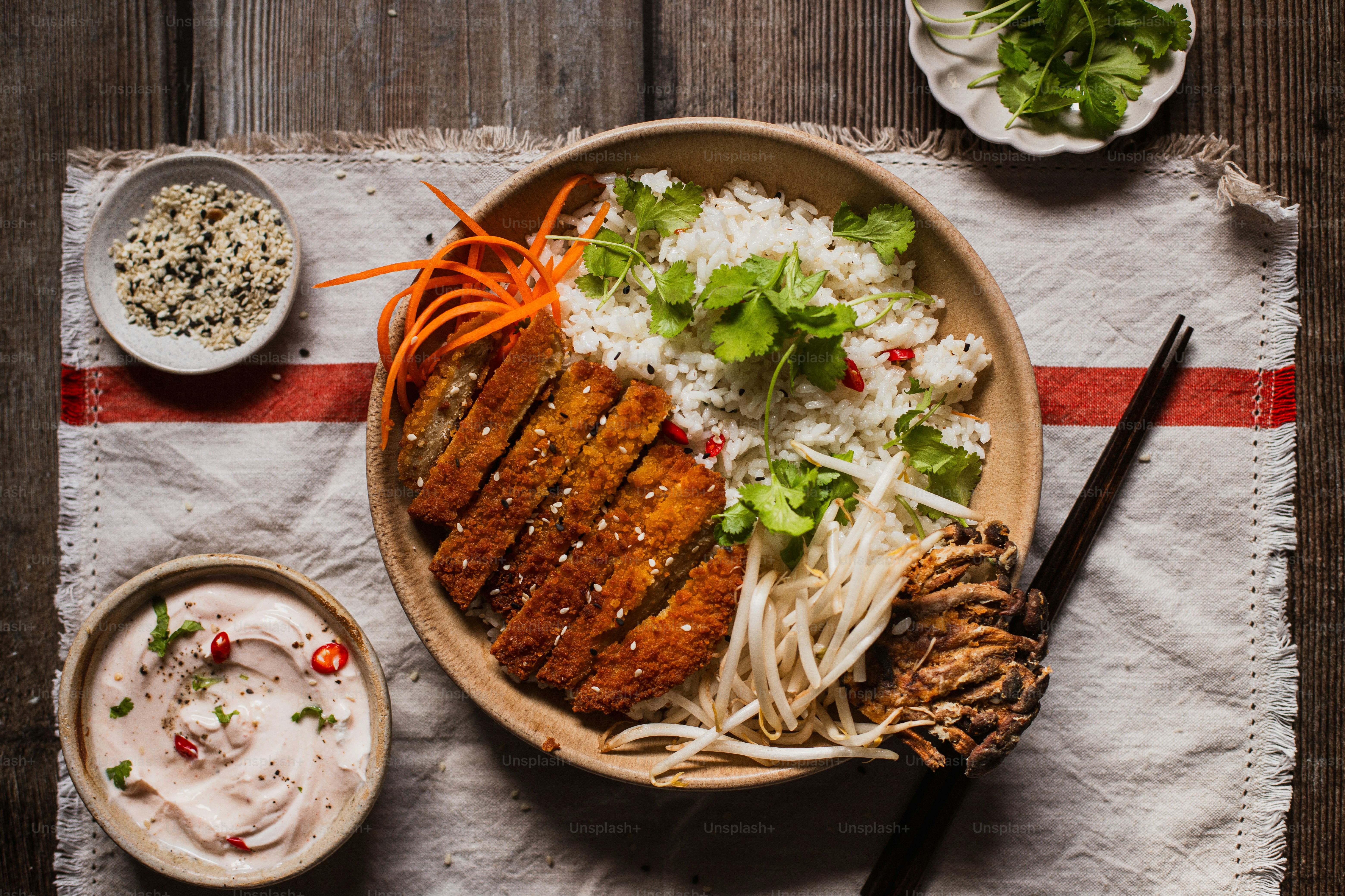 A plate of food with meat, rice and vegetables photo – Rice Image on ...