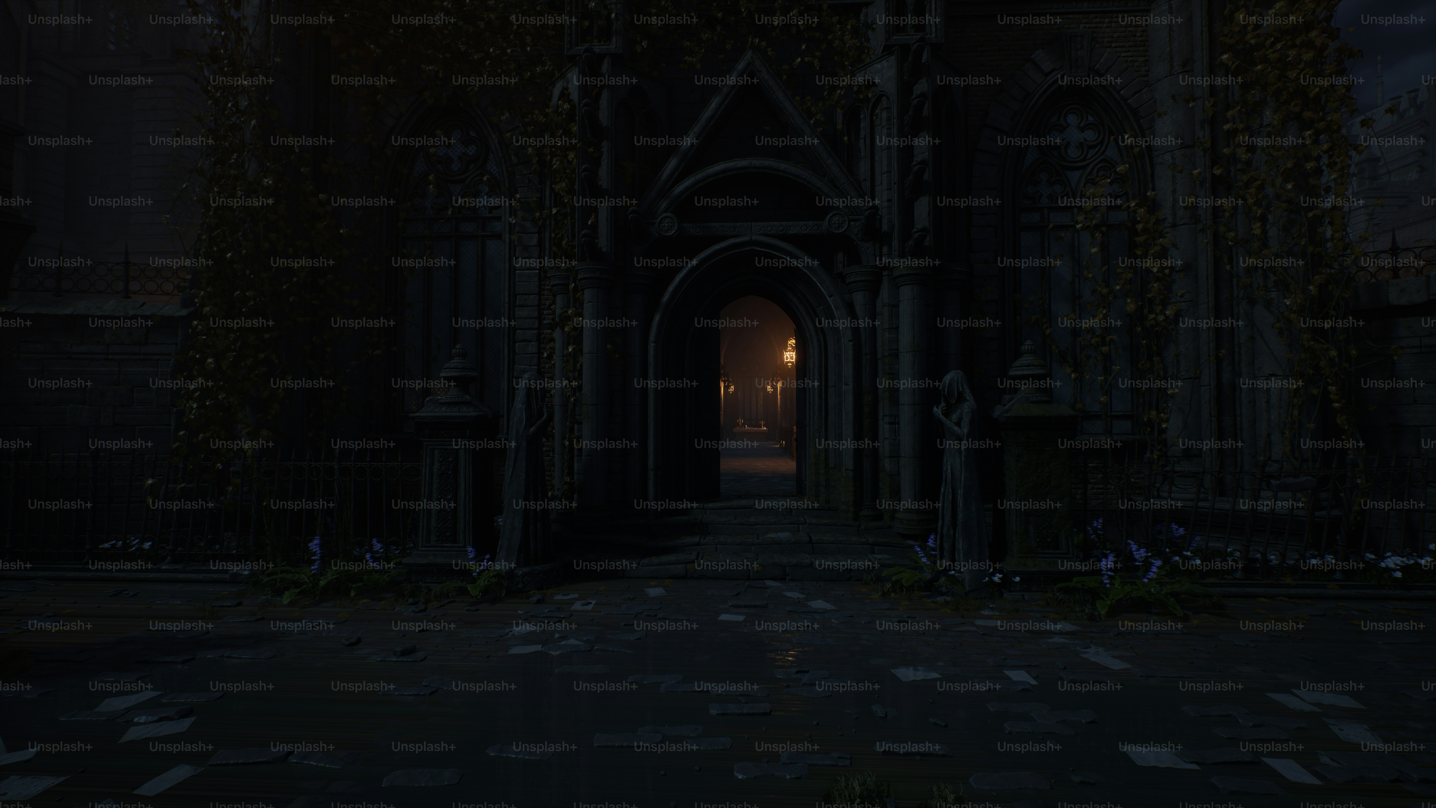 A dark hallway with a light at the end of it photo – Digital image ...