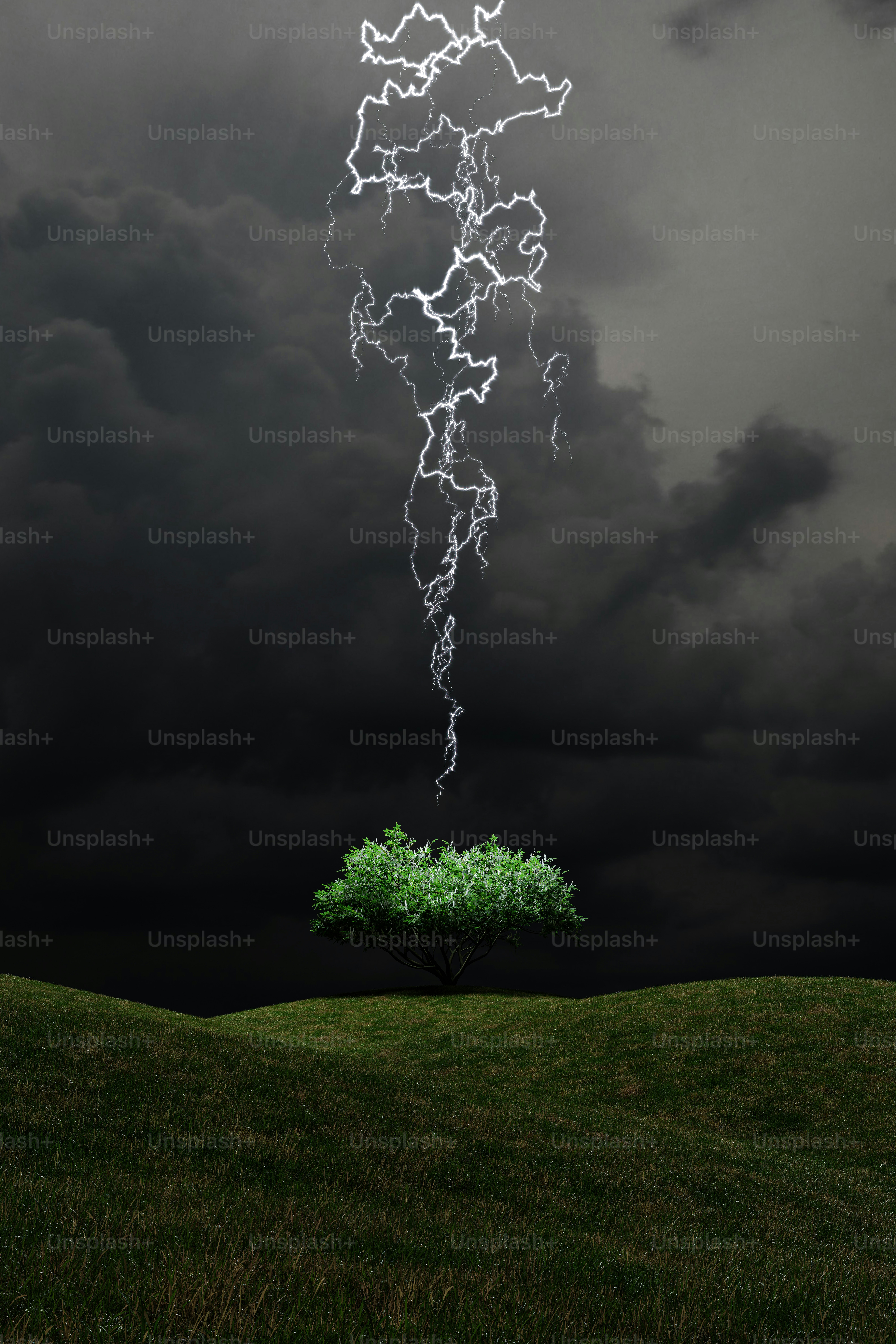 A tree with a lightning bolt coming out of it photo – Nature Image on ...