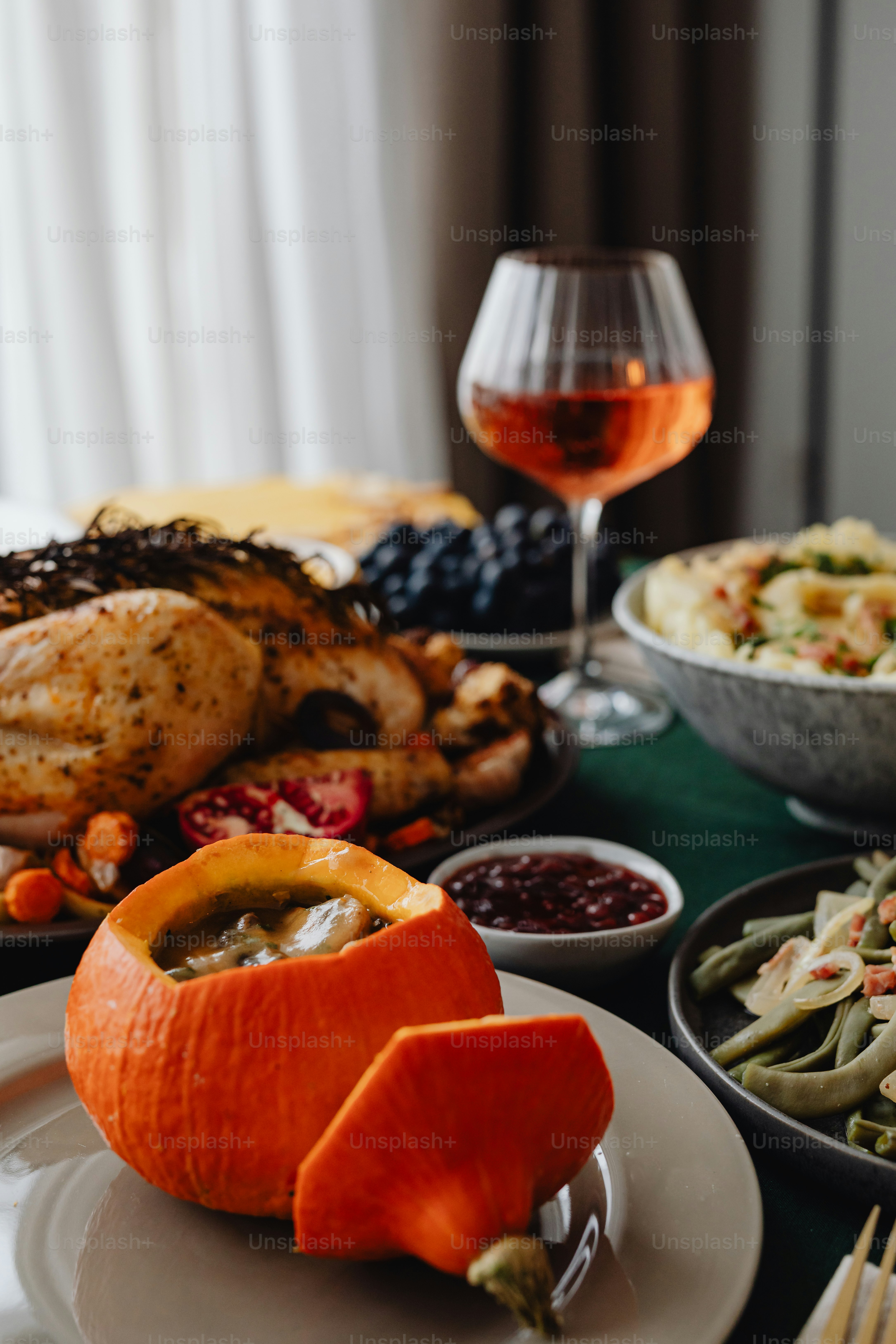 A table filled with plates and bowls of food photo – Thanksgiving Image ...
