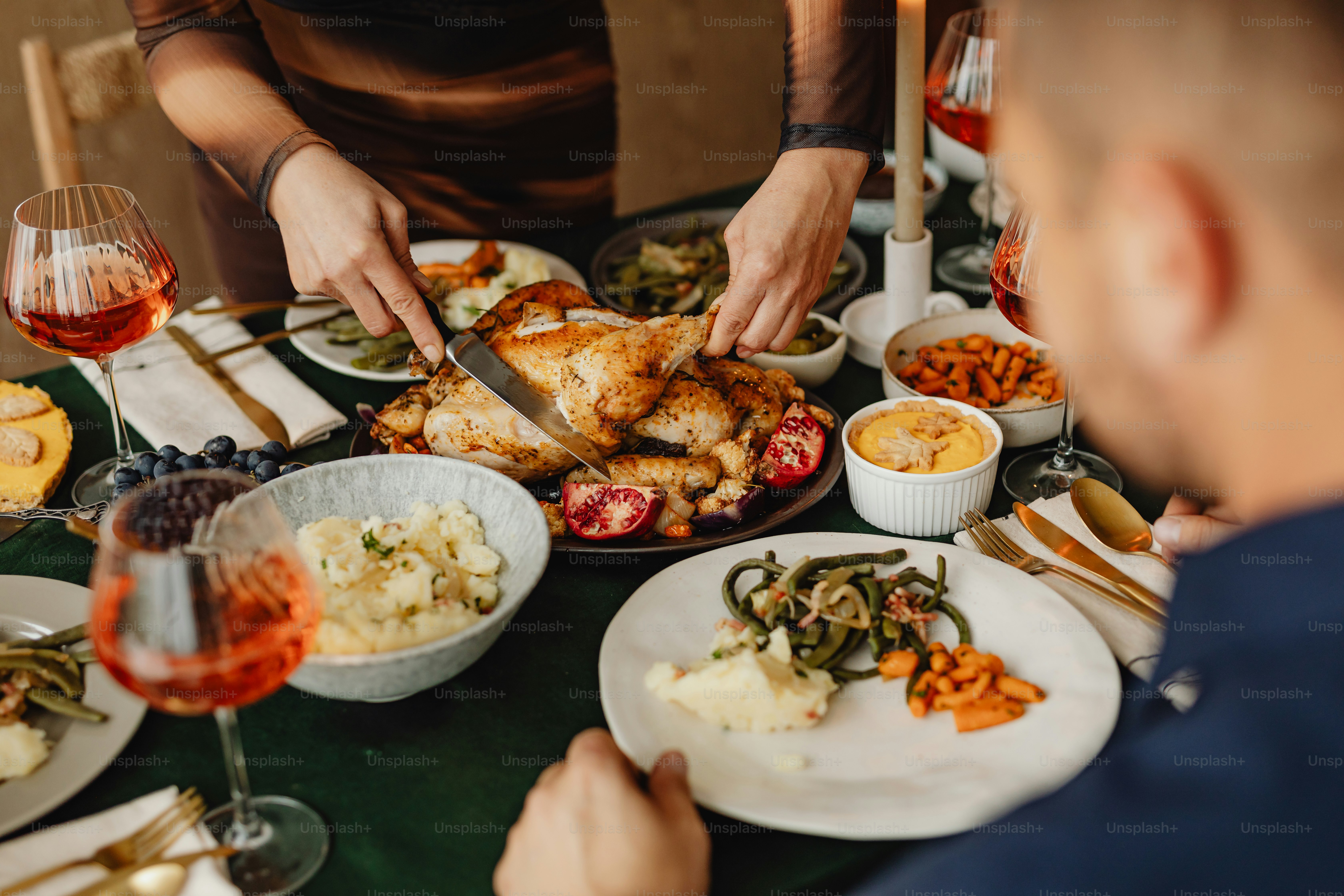 A table filled with plates and bowls of food photo – Thanksgiving Image ...