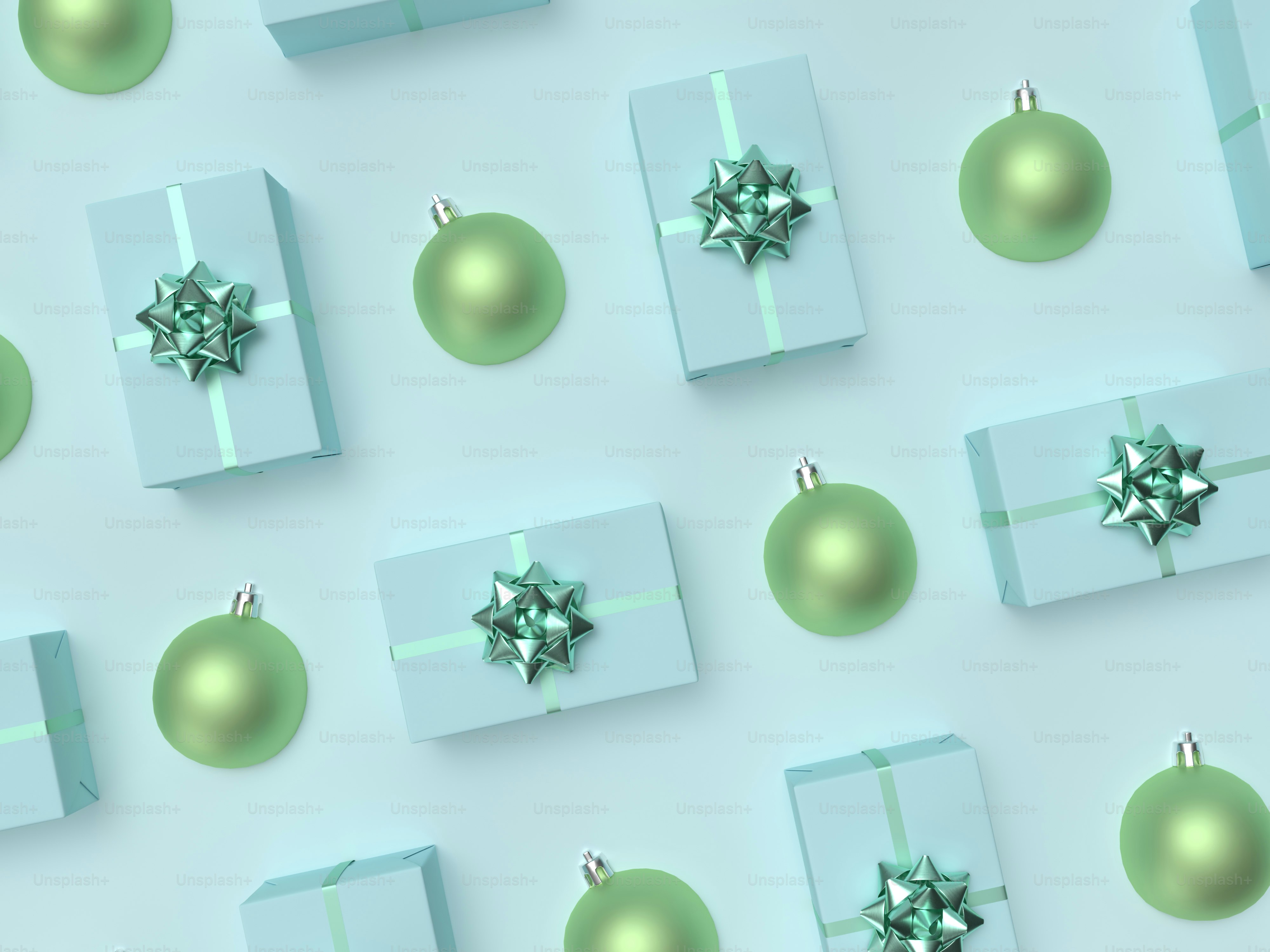 A group of green presents with bows and ornaments photo – Christmas ...