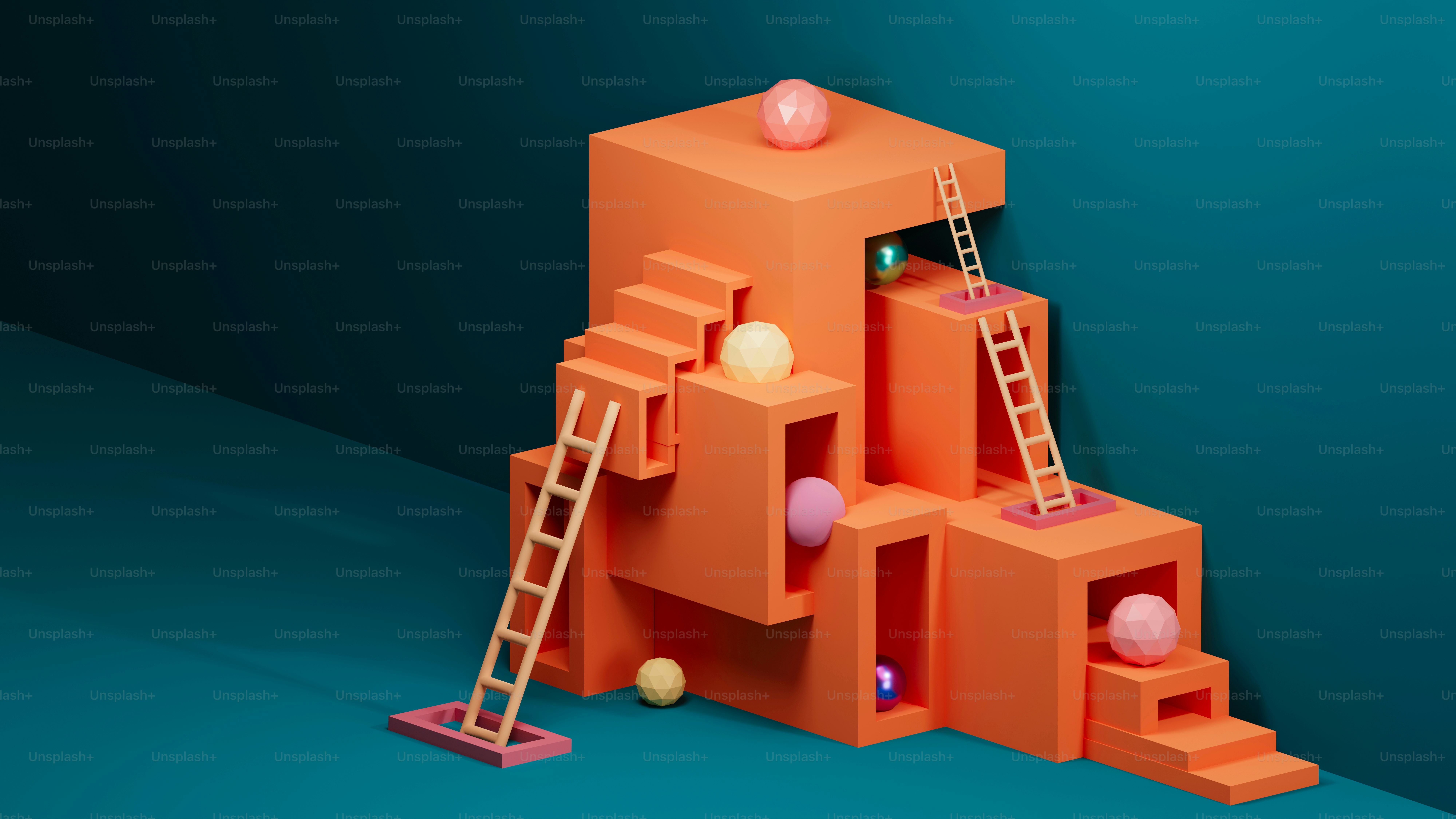 An orange structure with a ladder going up to it photo – Achieving ...