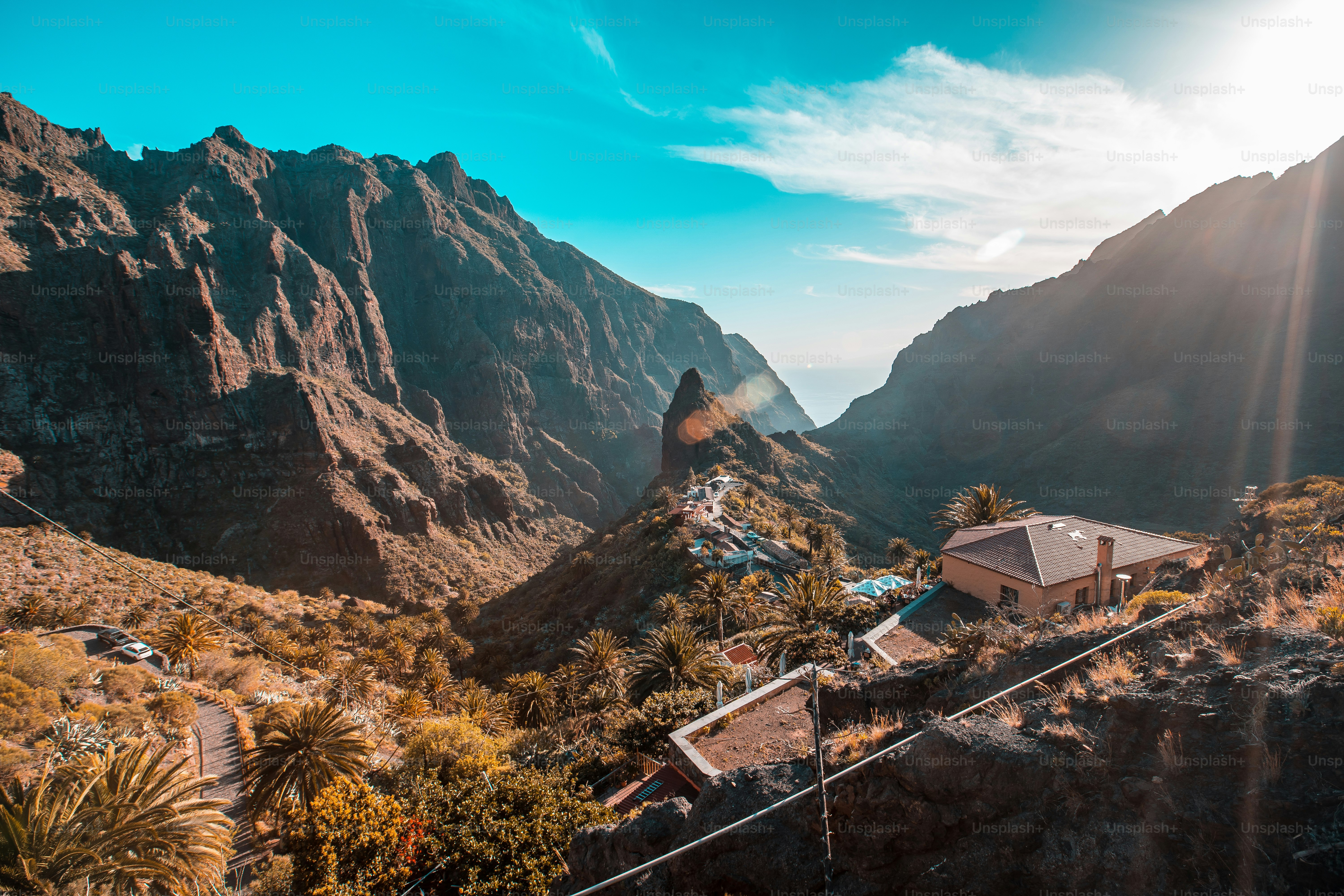 Mountain road from Masca Alto, Tenerife. The beautiful town of Masca ...