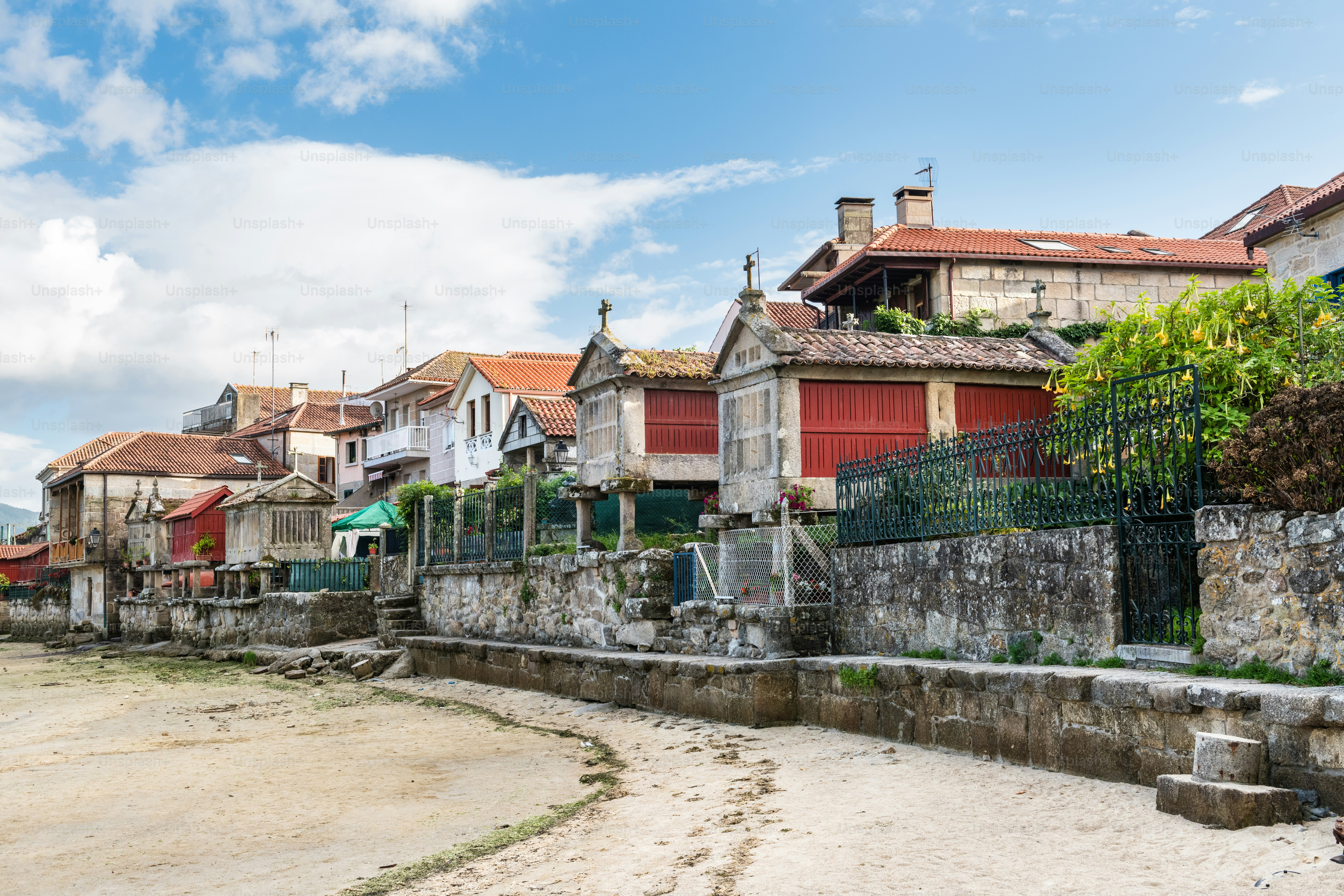 Low tide at the well-preserved village of Combarro in Ponteveda, Spain ...