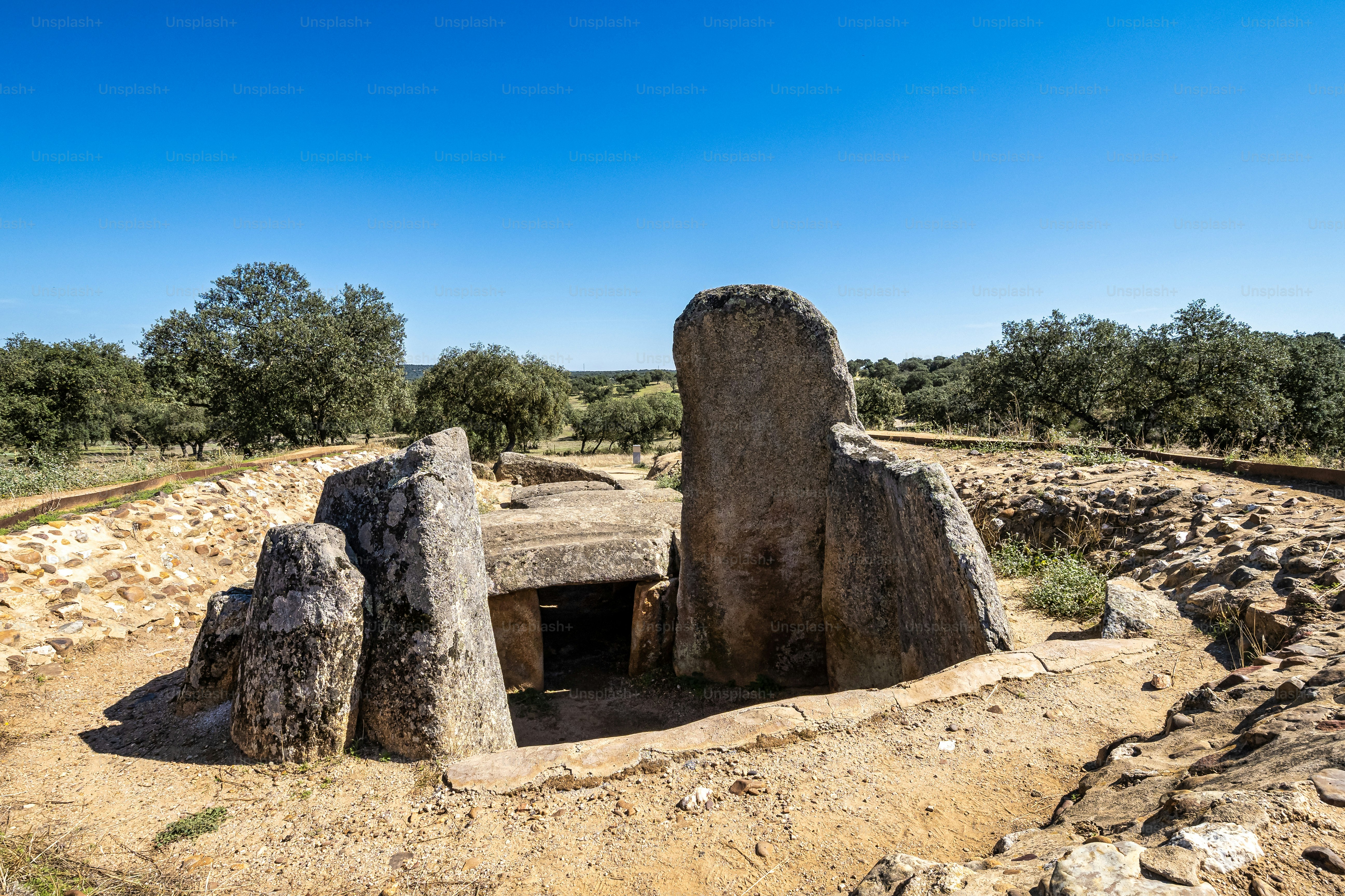 Dolmen of Lacara, funeral chamber. Ancient megalithic building near La ...