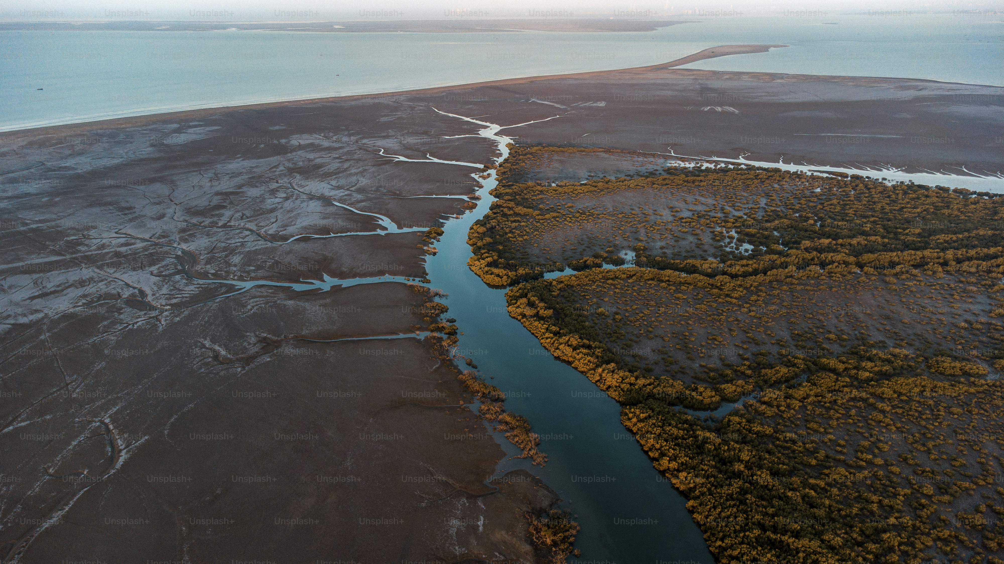An aerial view of a beautiful landscape and the sea, Karachi coast ...
