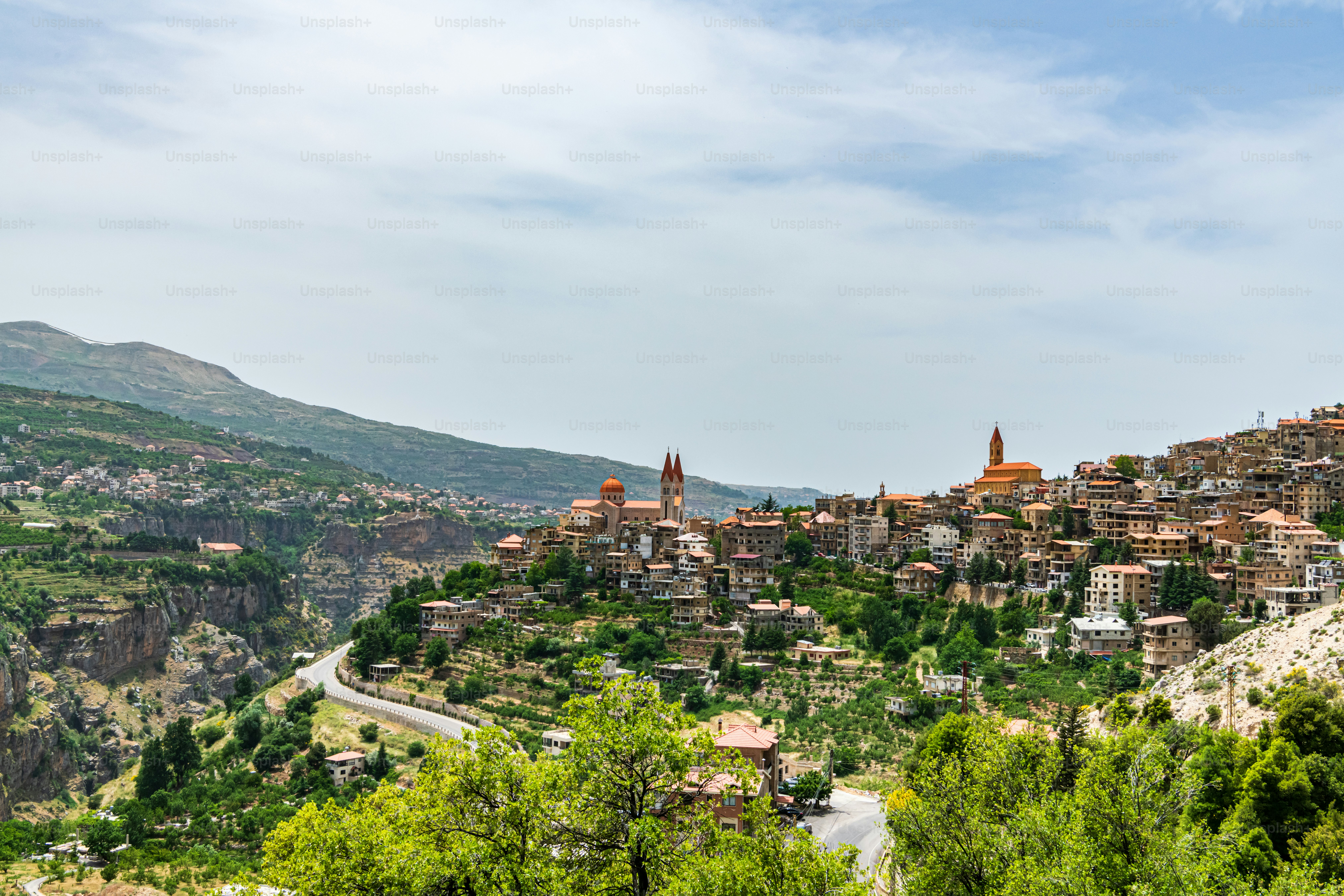 View of Bcharre (Bsharri) in Lebanon. The town has the only preserved ...