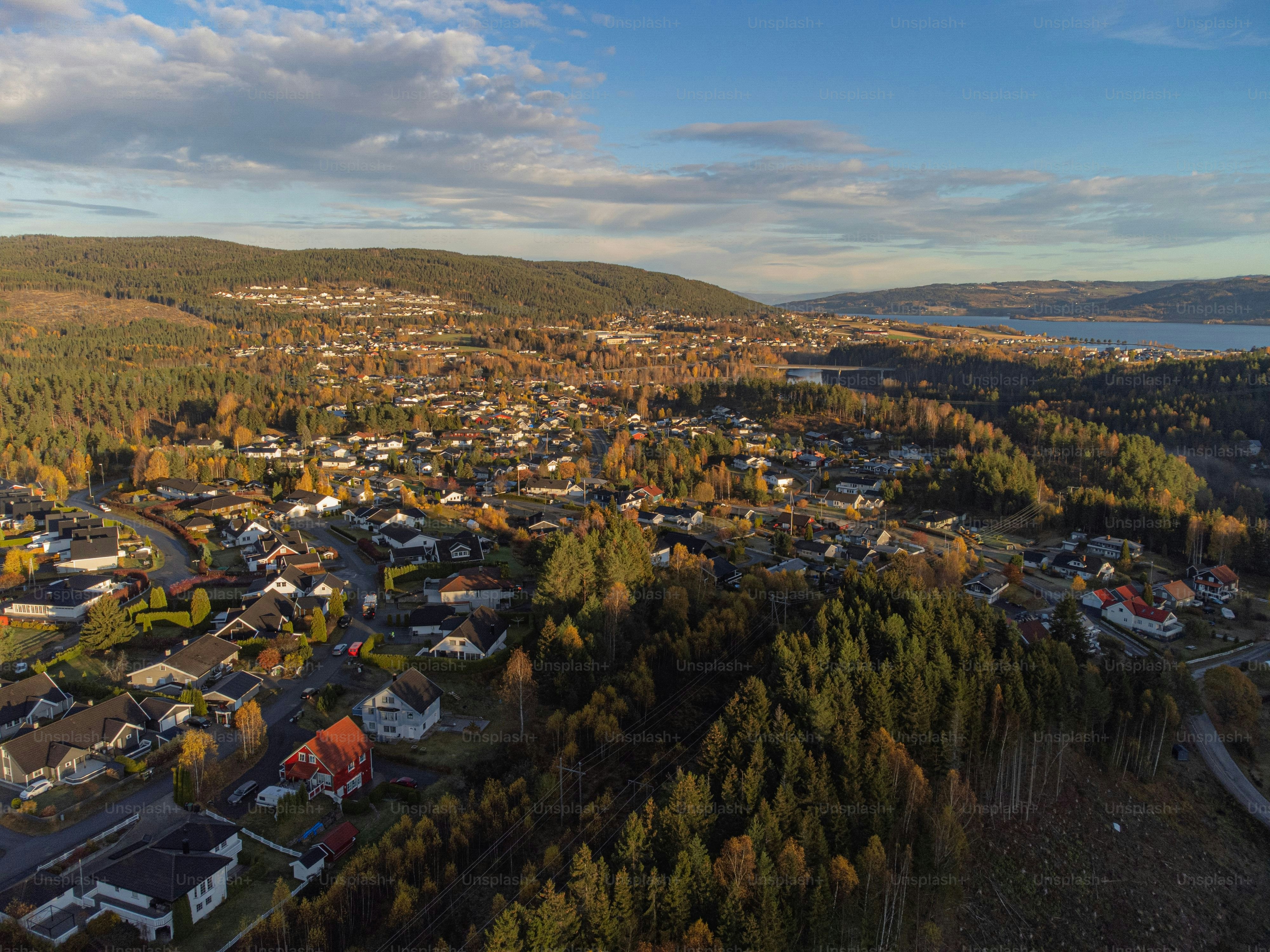An aerial view of the villages and cityscape of the Oslo, Norway photo ...