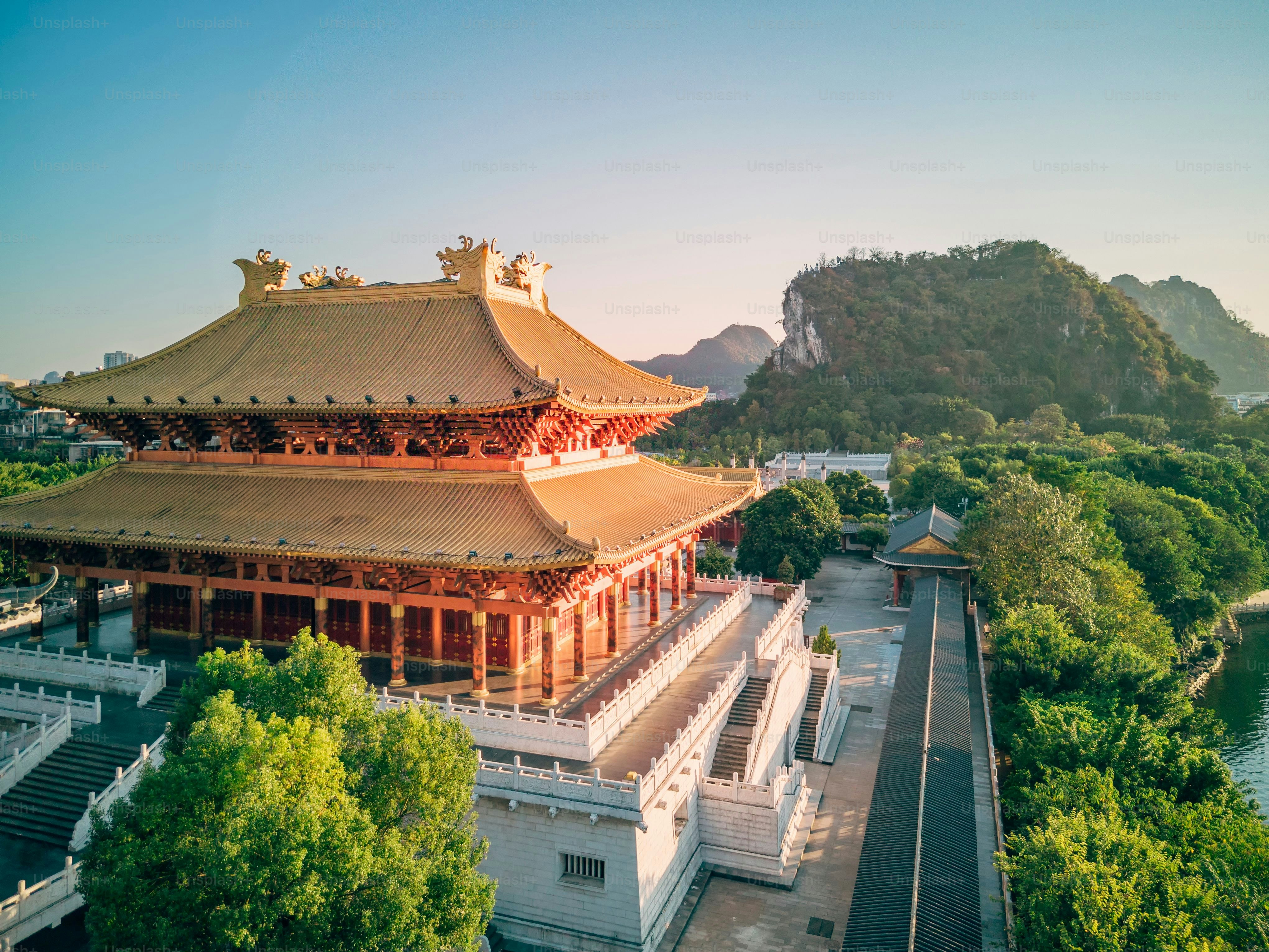 An aerial view of the Chinese-style palace buildings Confucius Temple ...