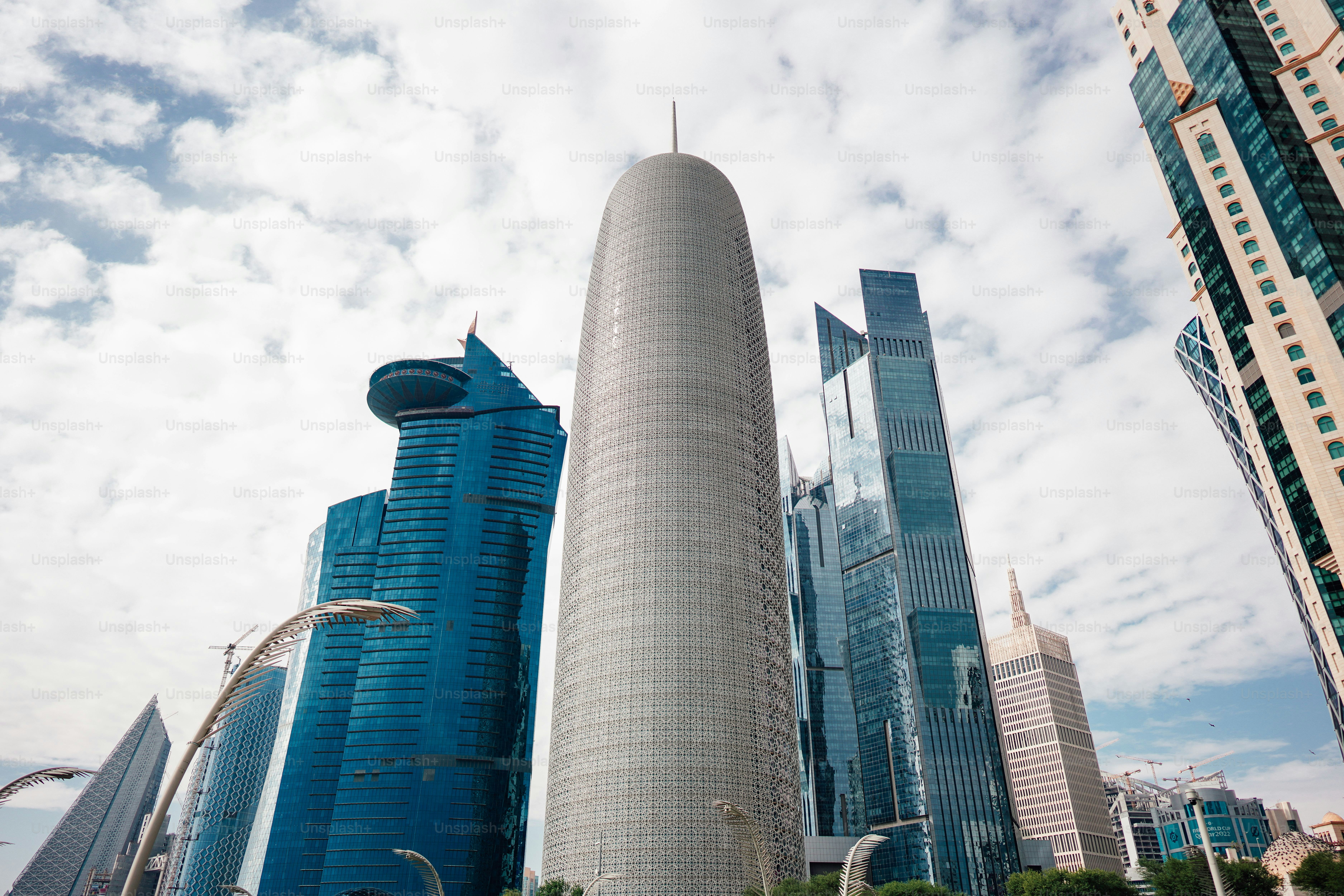 A low angle of modern skyscrapers in Doha, Qatar photo – Modern Image ...