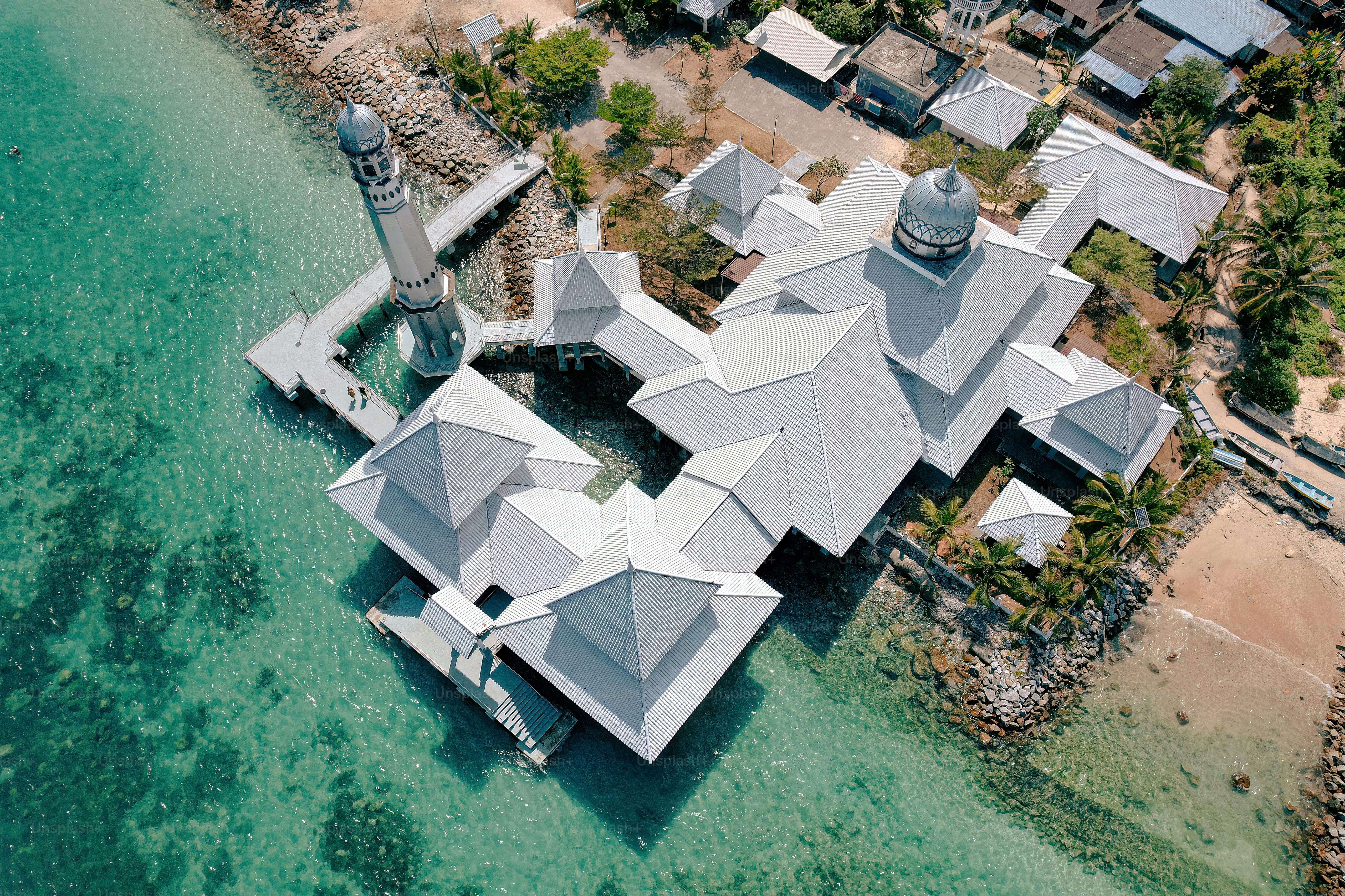 An aerial view of Perhentian Island Mosque in Fishing Village photo ...