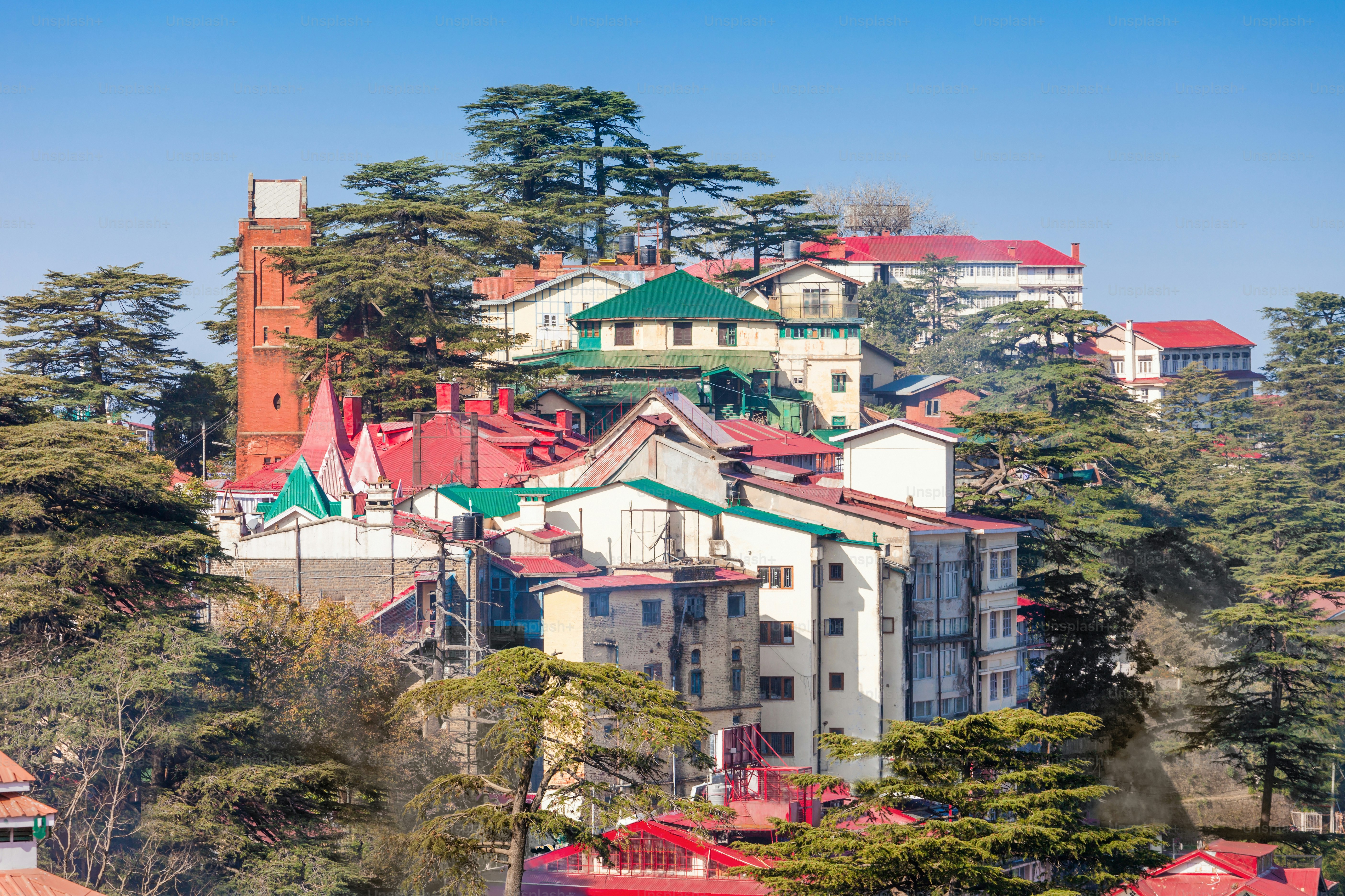 Shimla aerial view, it is the capital city of the Indian state of ...