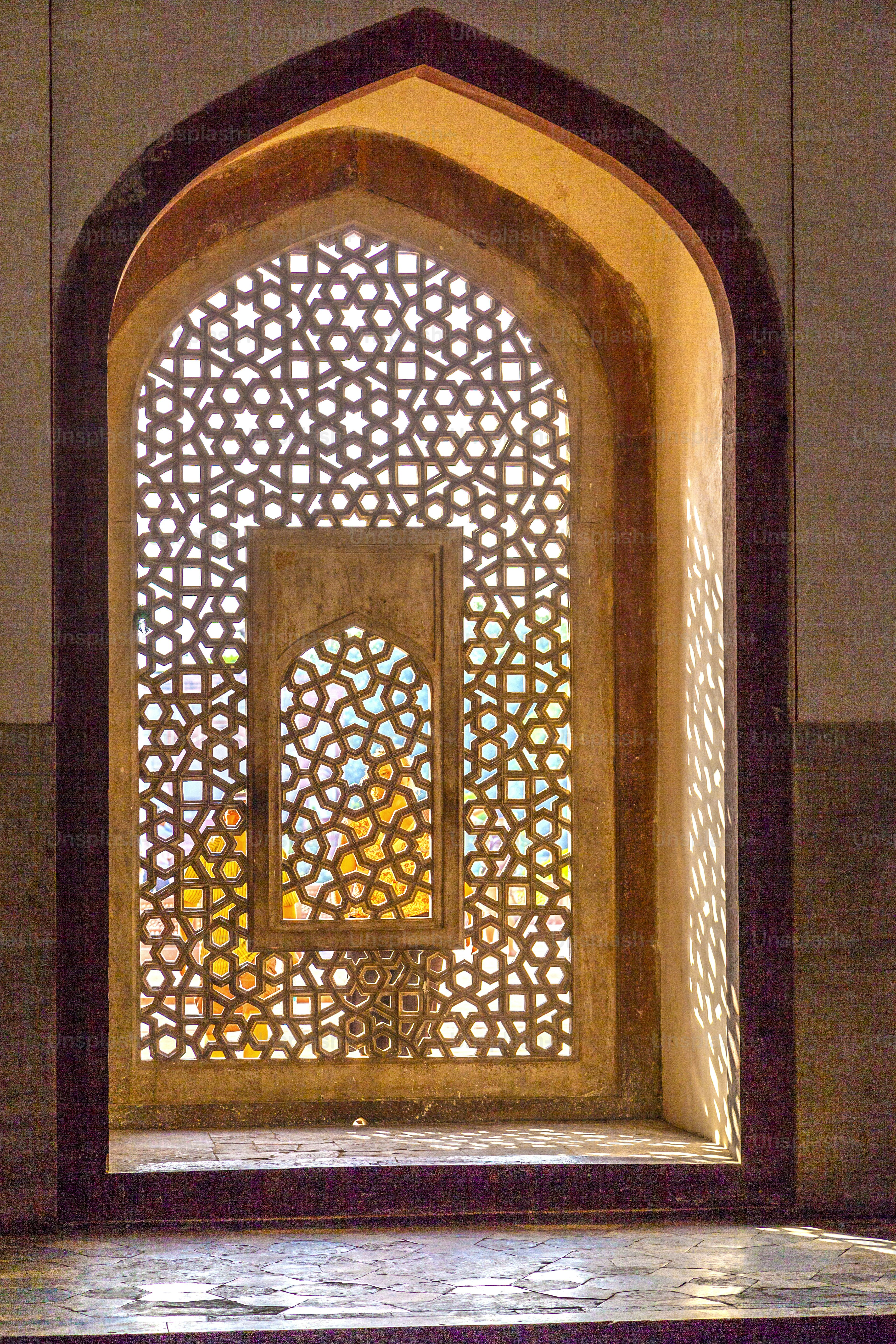 Beautiful windows with ornaments in islamic style at humayuns tomb ...