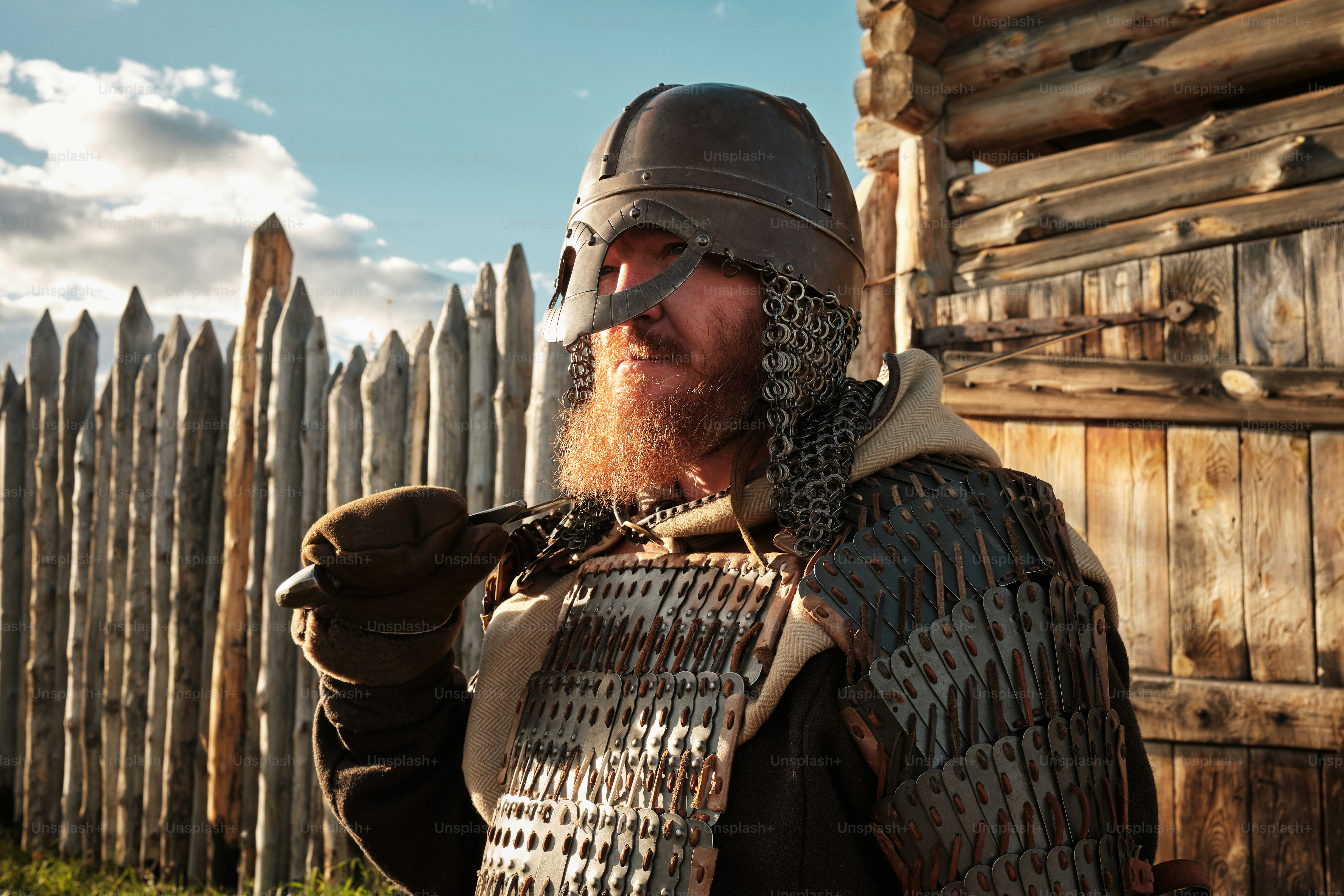 A man dressed in medieval clothing holding a shield and a sword photo ...