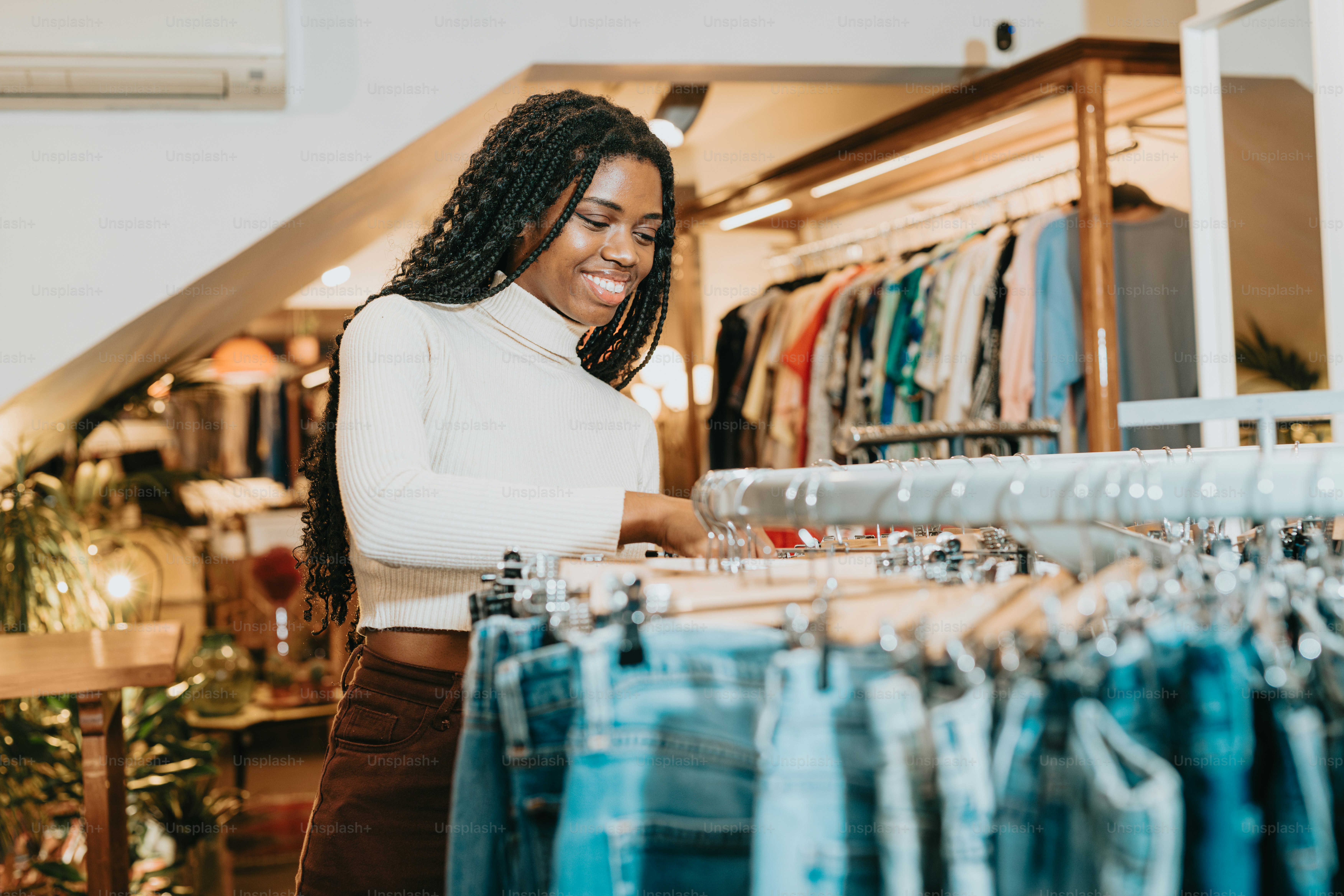 Una persona de pie frente a un perchero de camisas foto – Imagen de ...