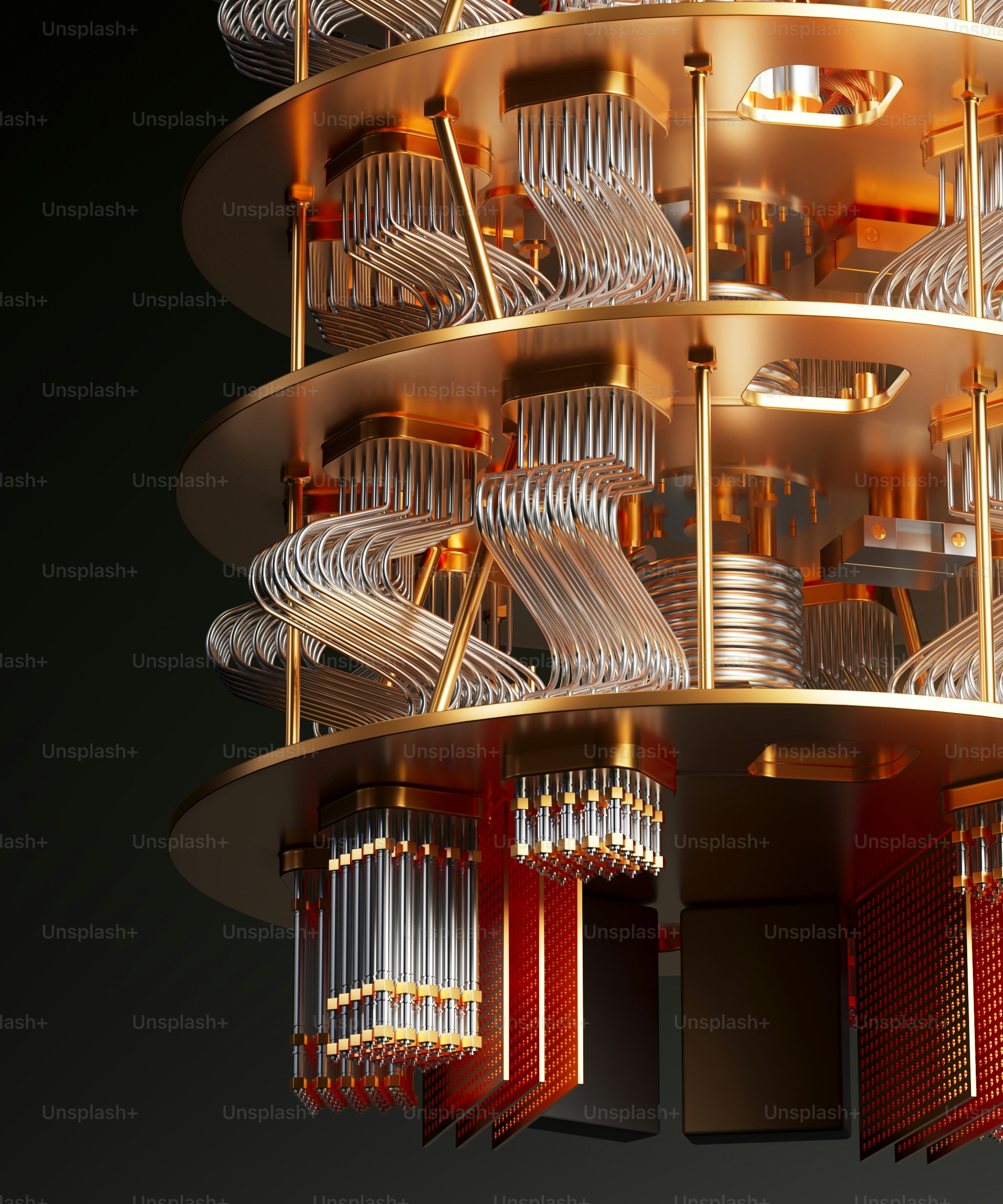 A very large metal structure with lots of pipes photo – Quantum ...