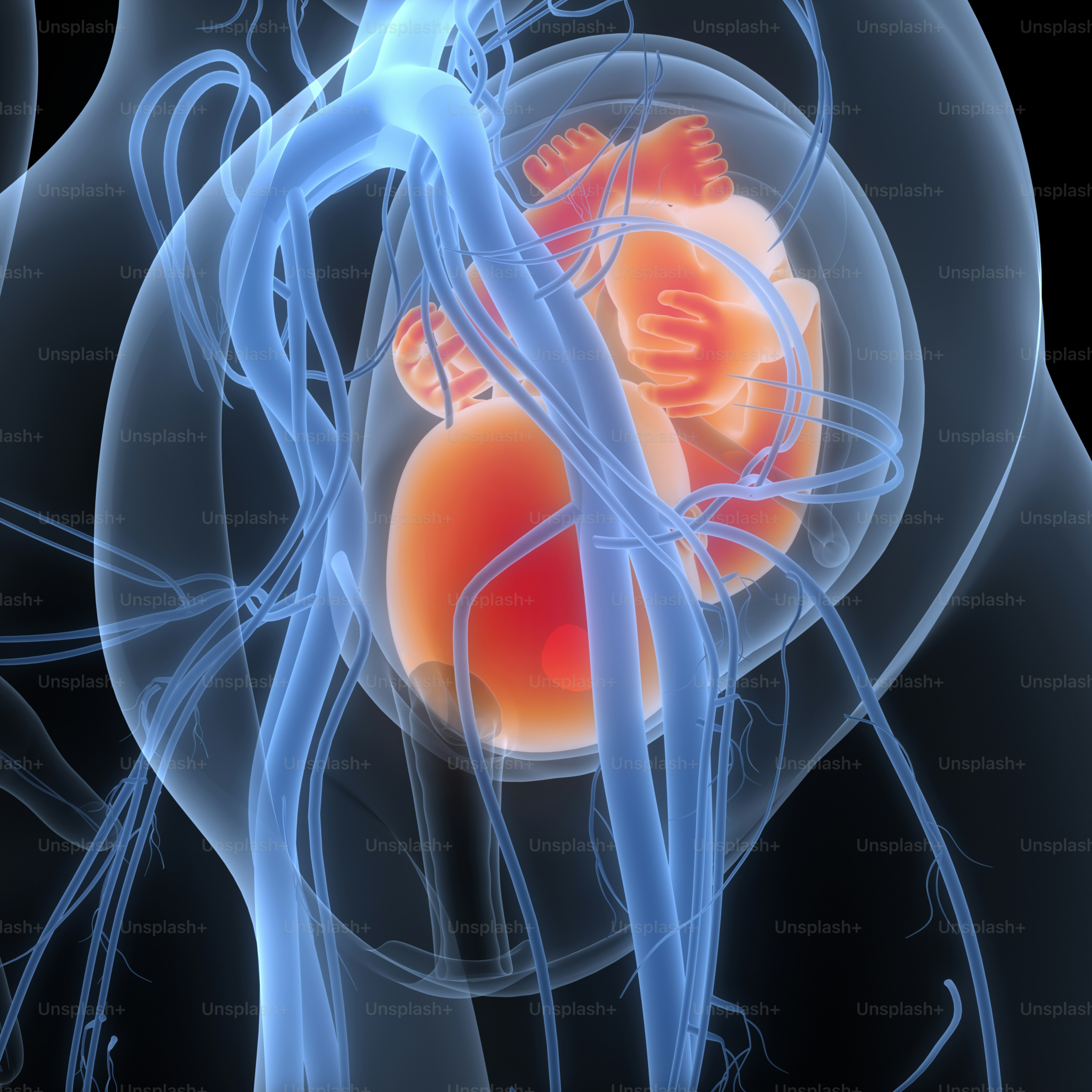 Concepto de ilustración 3D del bebé del feto humano en la anatomía del ...