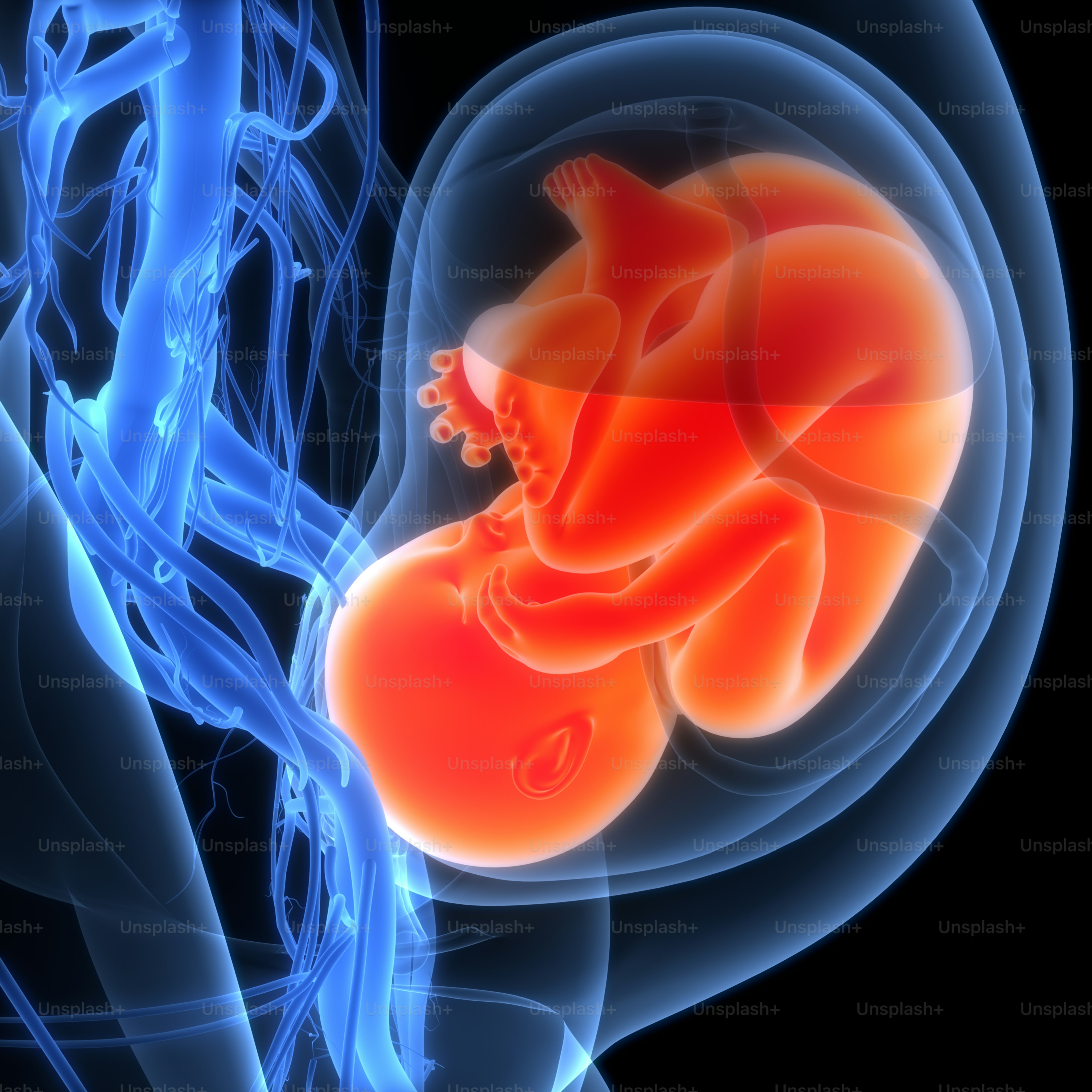 3D Illustration Concept of Human Fetus Baby in Womb Anatomy photo ...