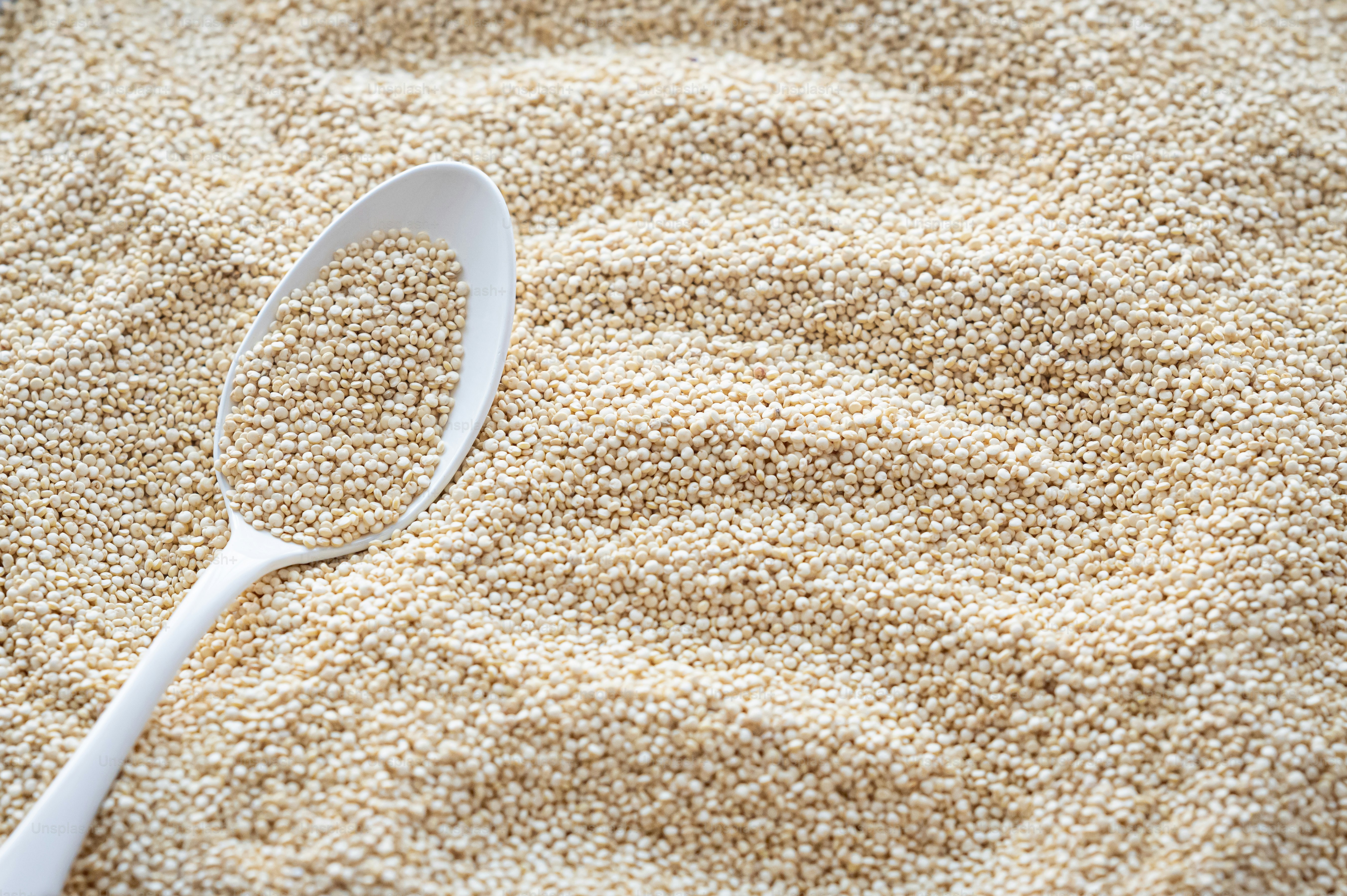 A white spoon sitting on top of a pile of sand photo – Quinoa Image on ...