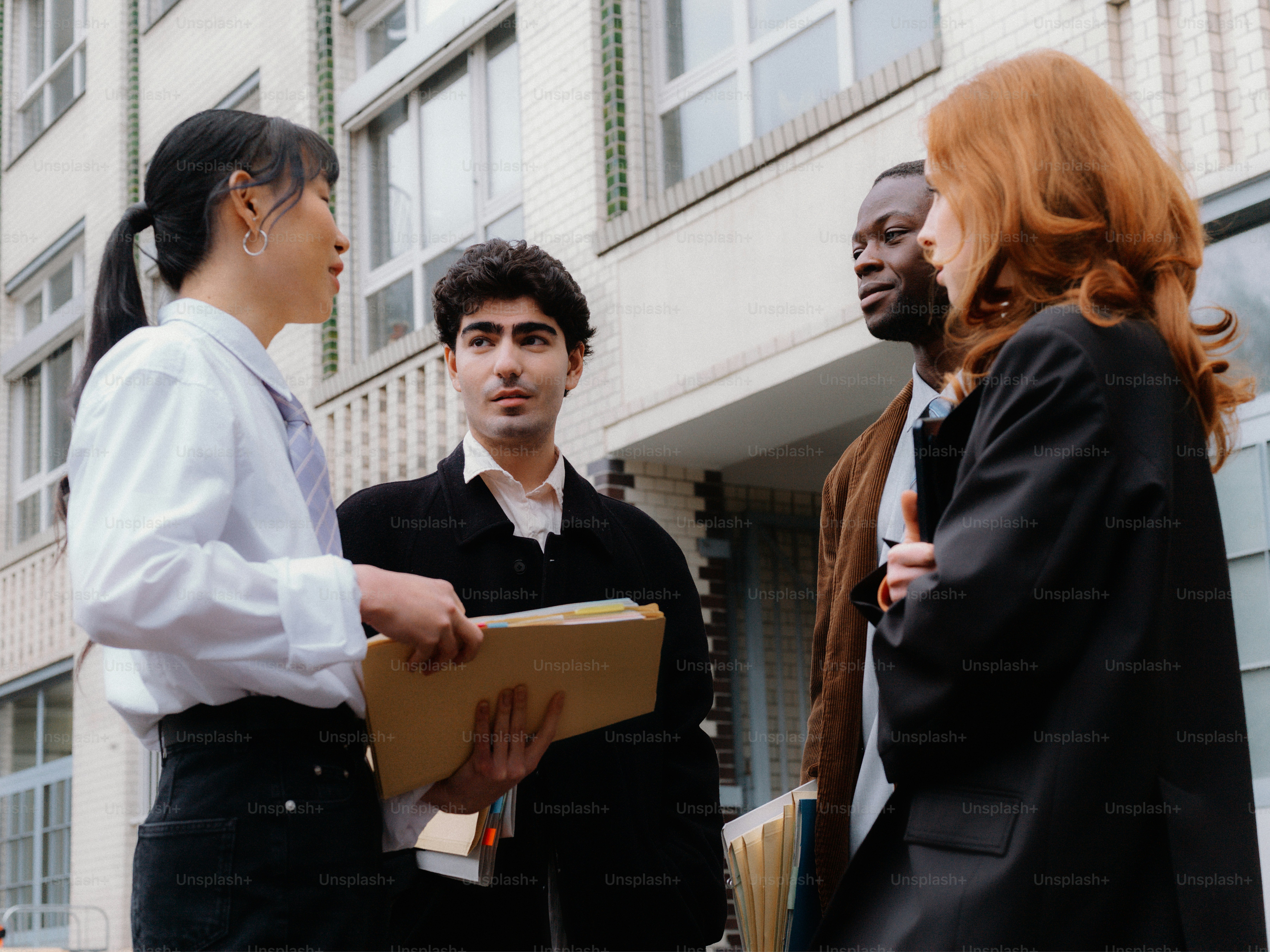 A group of people standing outside of a building photo – Executive ...