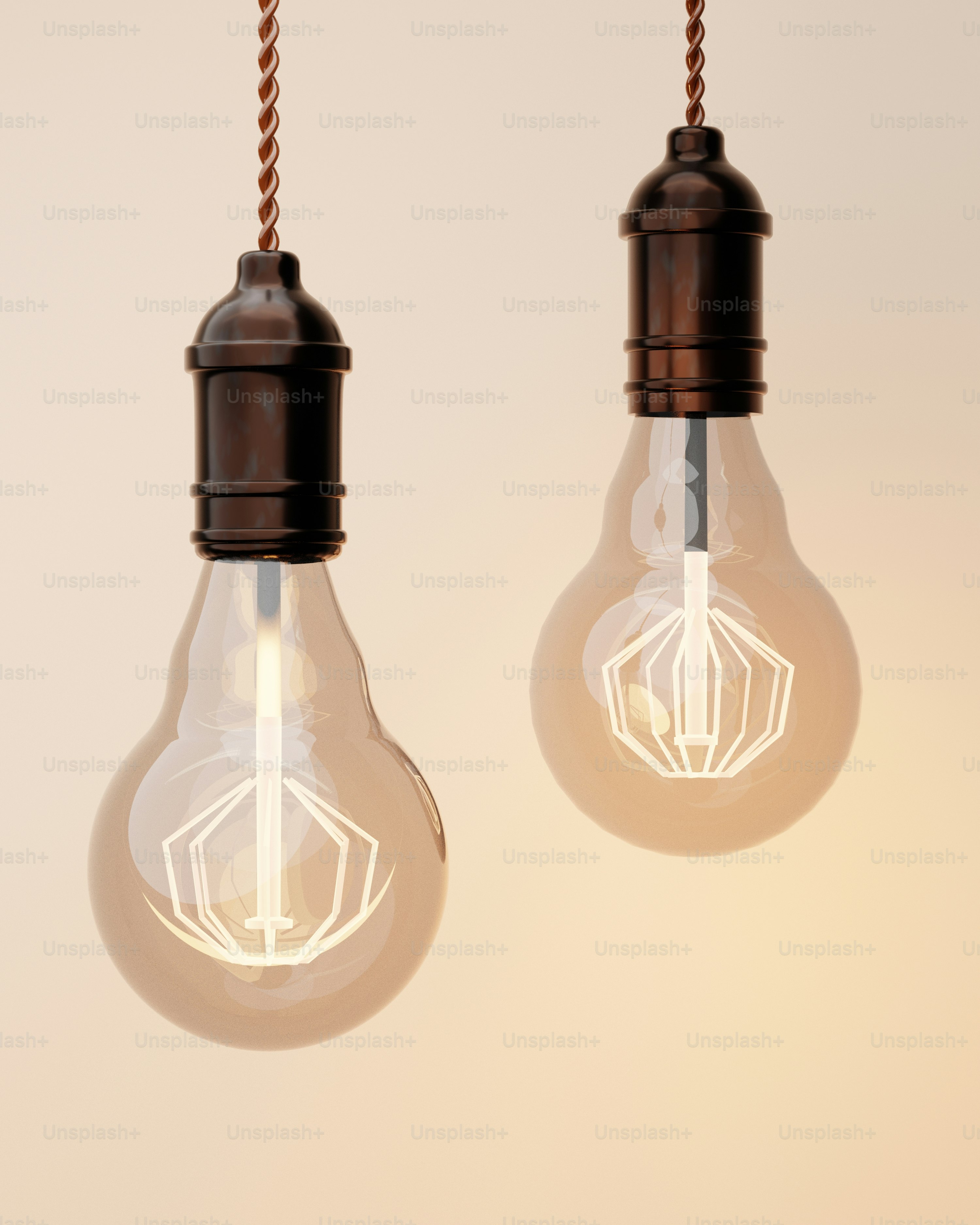 A couple of light bulbs hanging from a ceiling photo – Pendant light ...