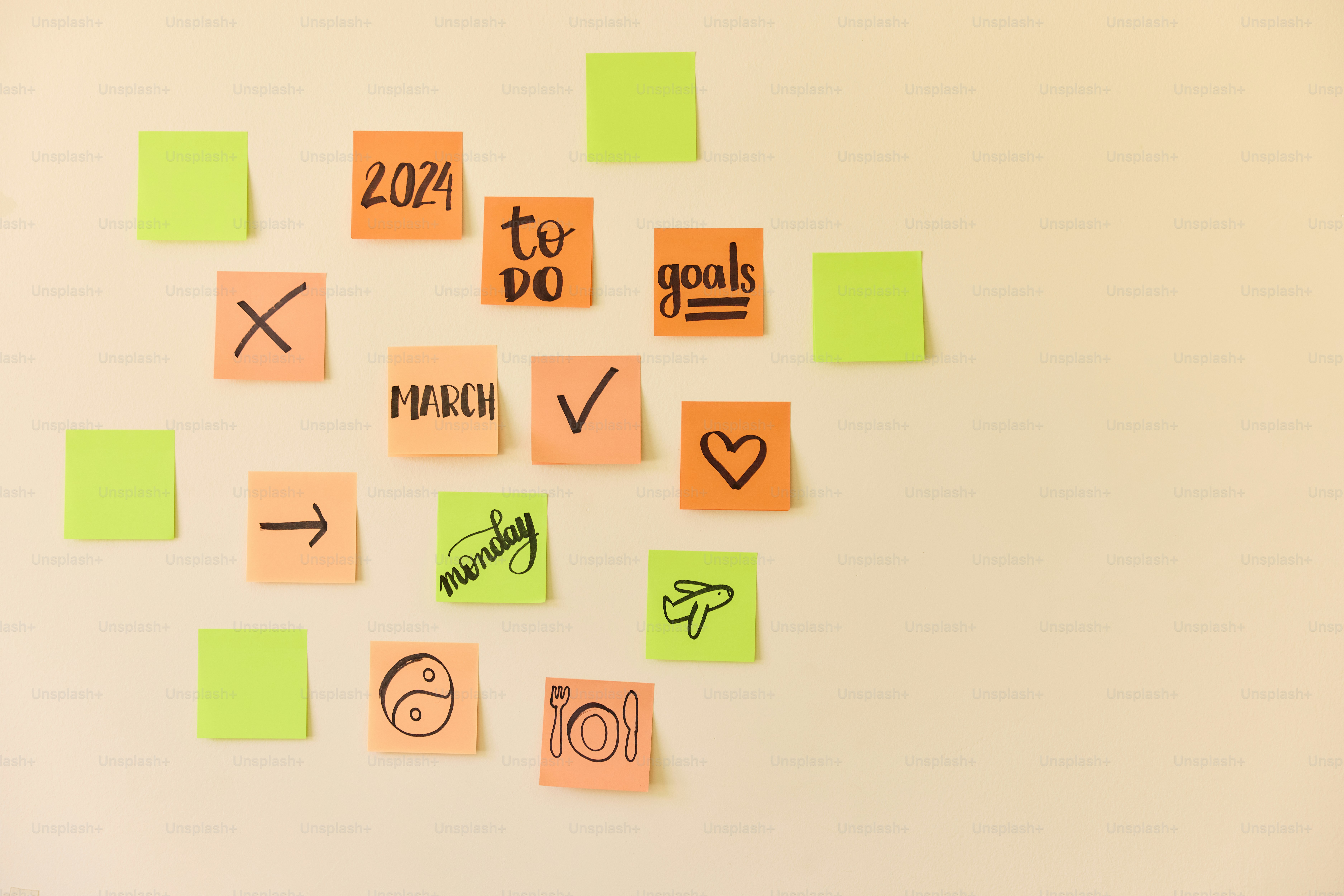 A bulletin board with post it notes on it photo – Planning Image on ...