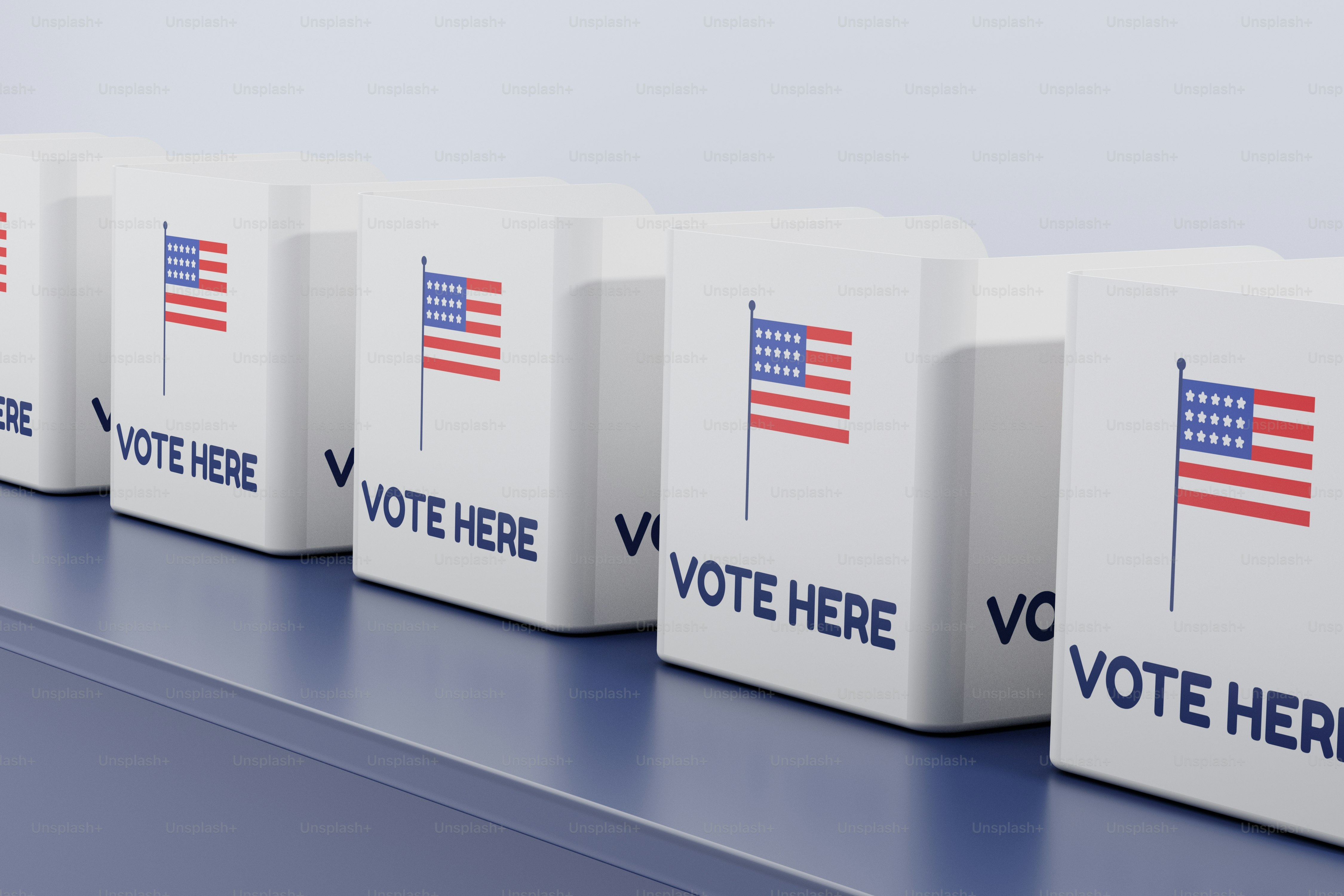 A row of voting boxes with american flags on them photo – Voting Image ...