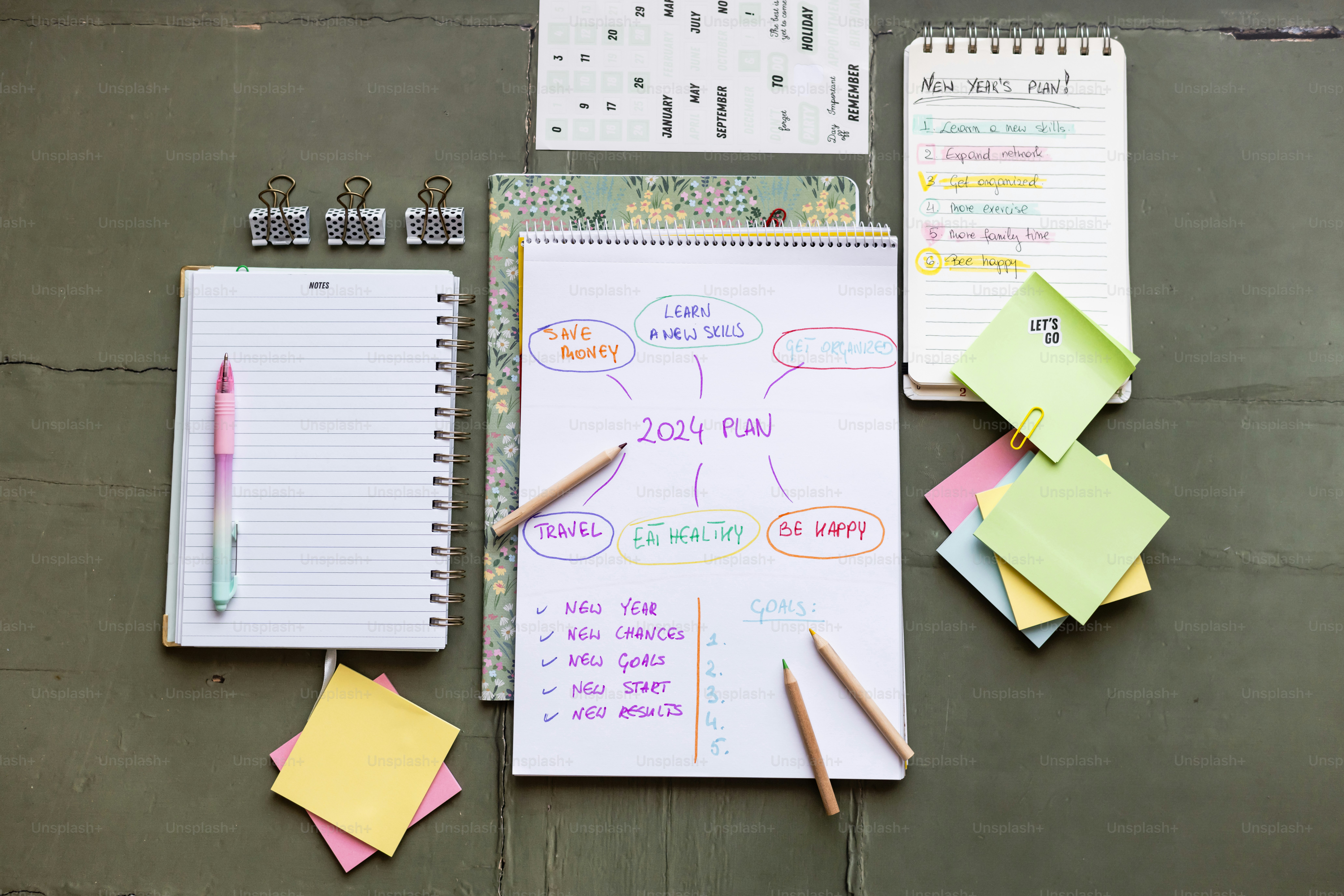 A notepad with a bunch of sticky notes attached to it photo – Schedule ...