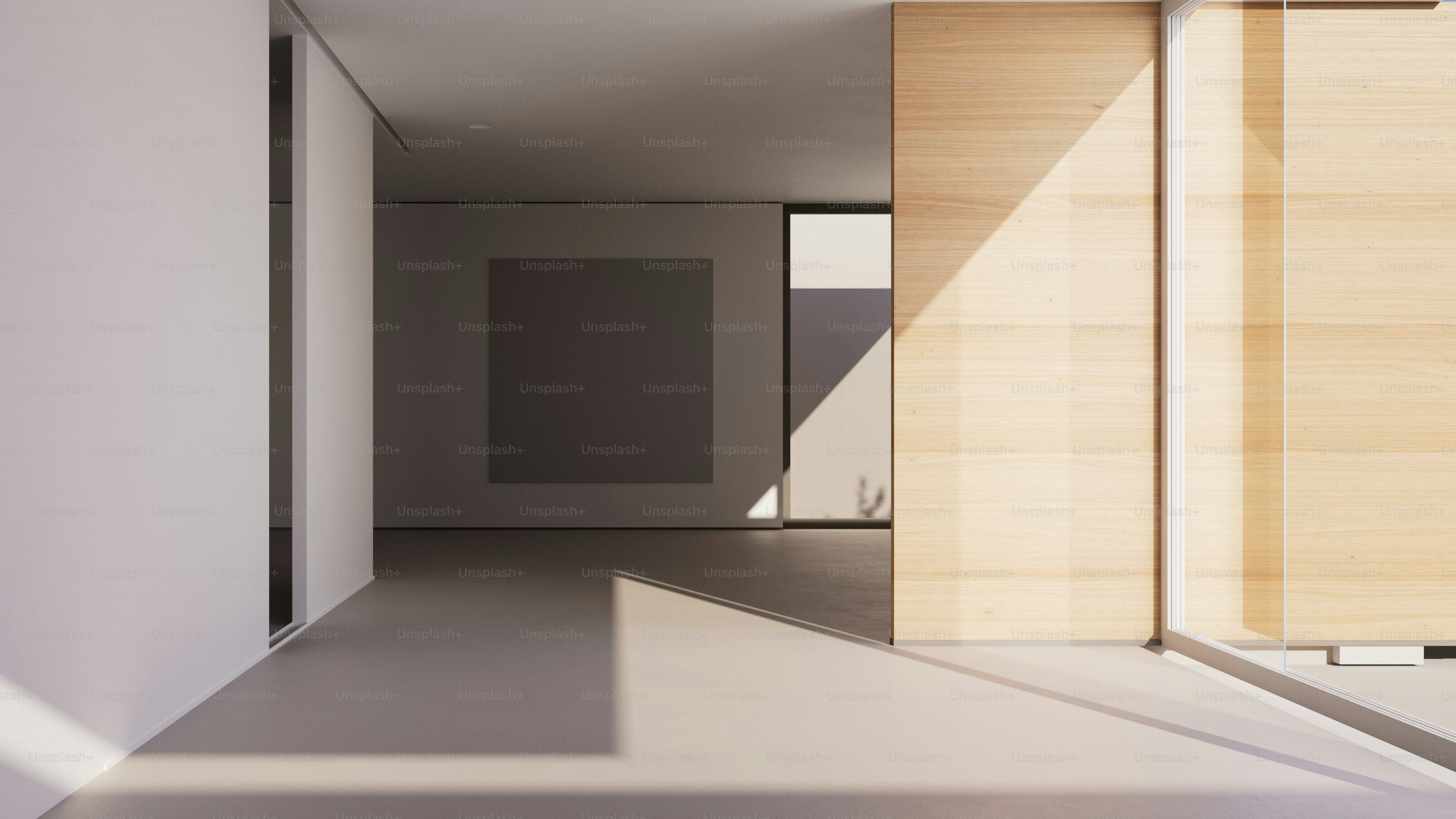 A long hallway with a sliding door leading to another room photo ...