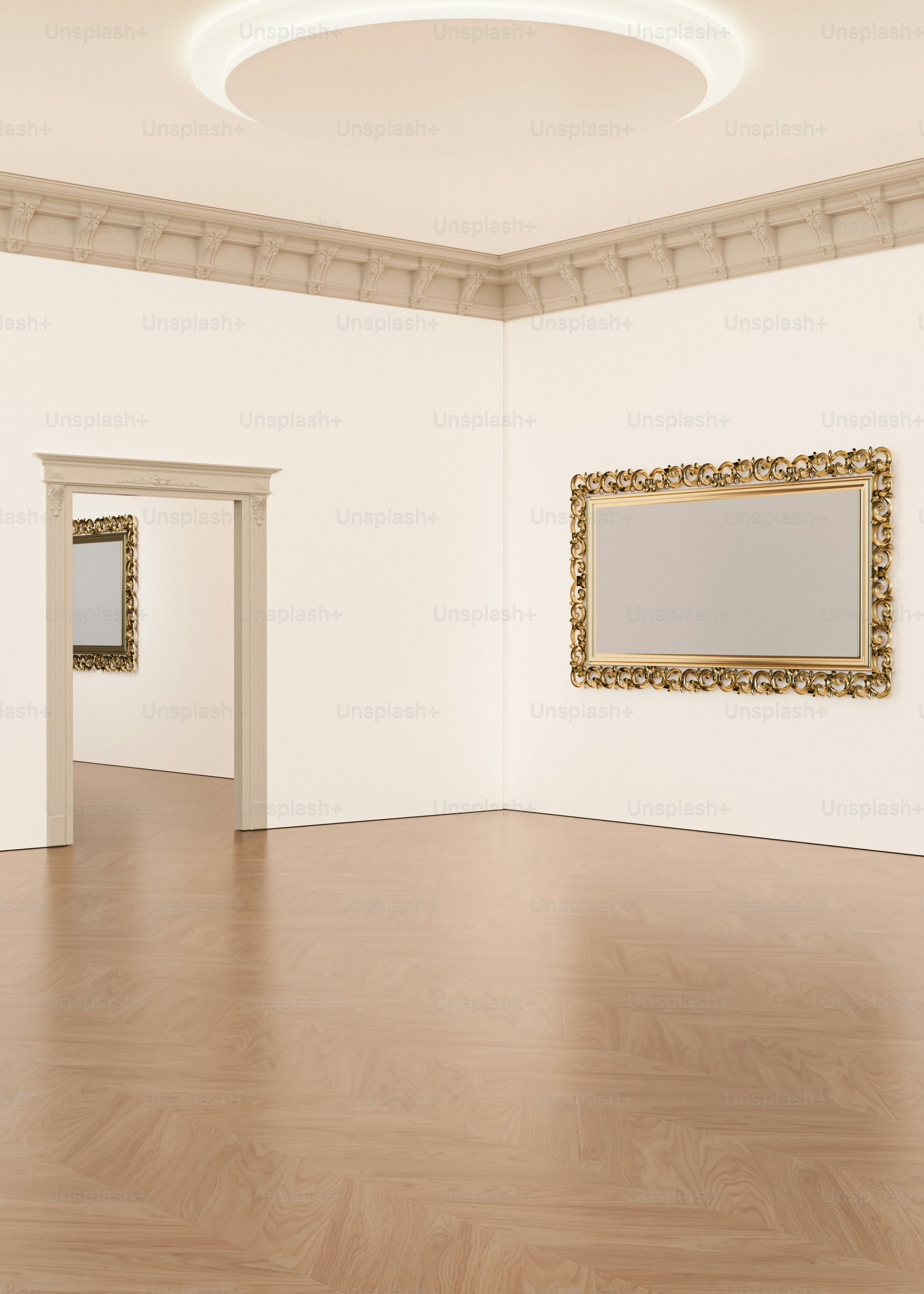 An empty room with a mirror and a doorway photo – Architecture Image on ...