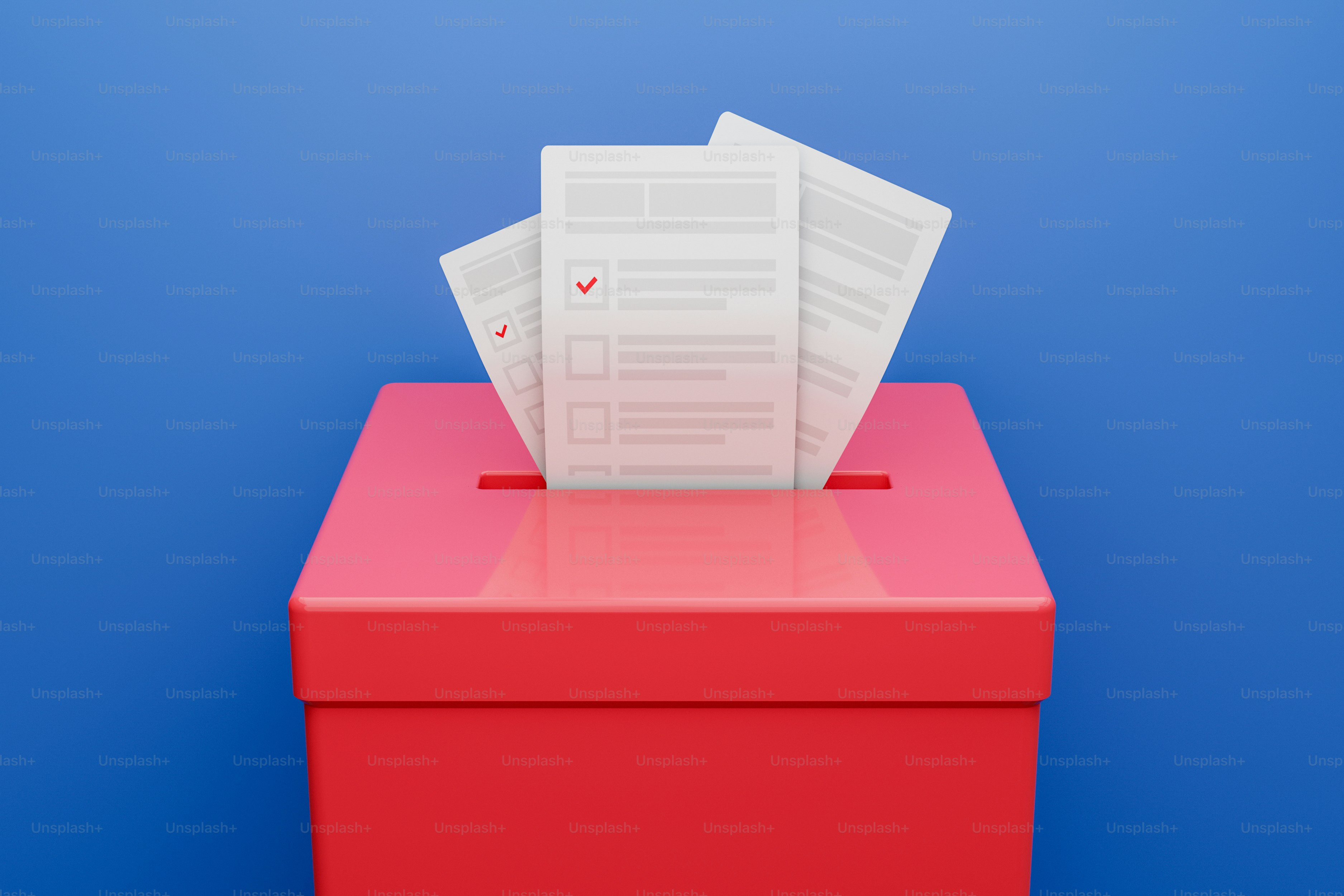 A red box with a stack of papers on top of it photo – Voting Image on ...