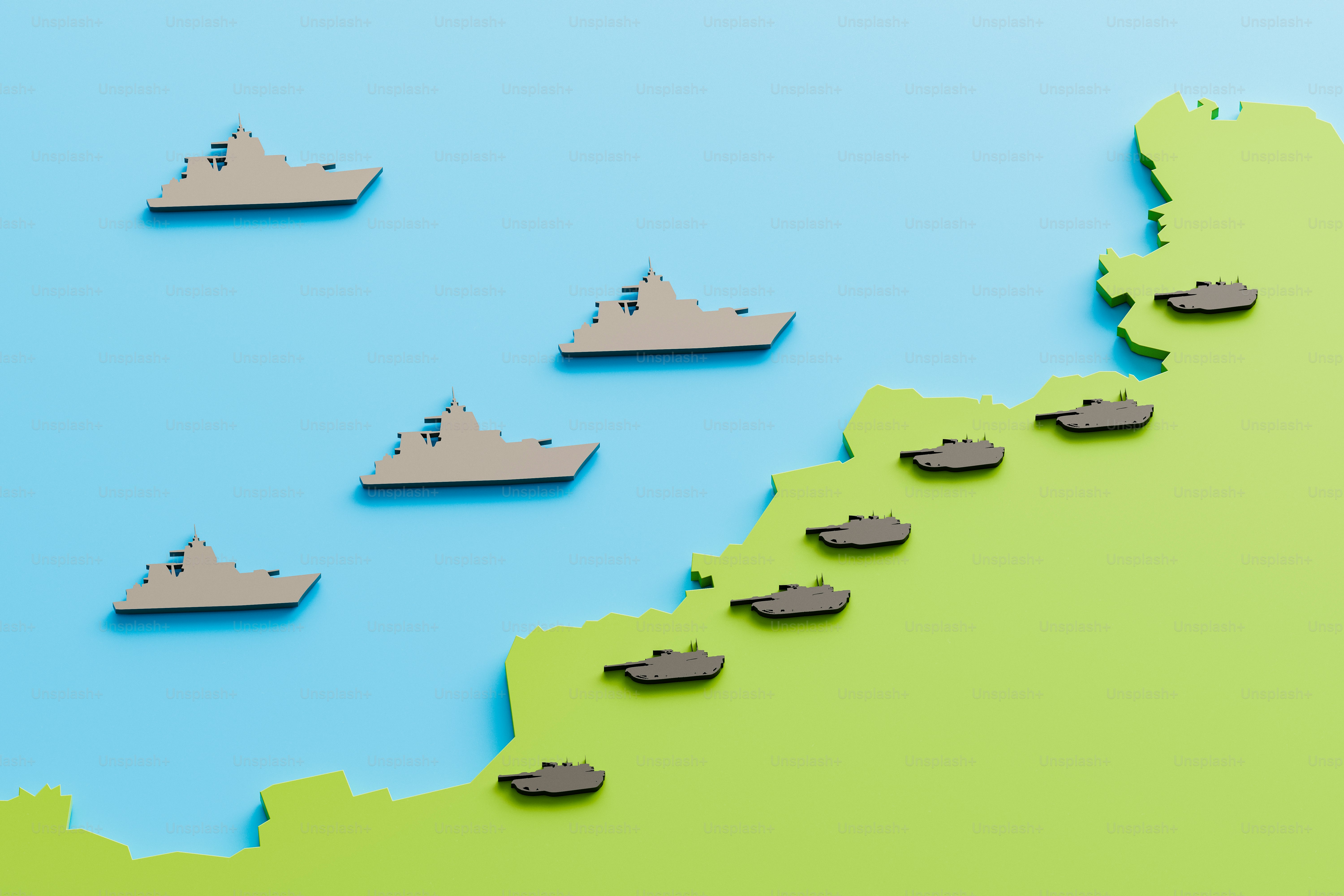 A group of boats floating on top of a body of water photo – War ...