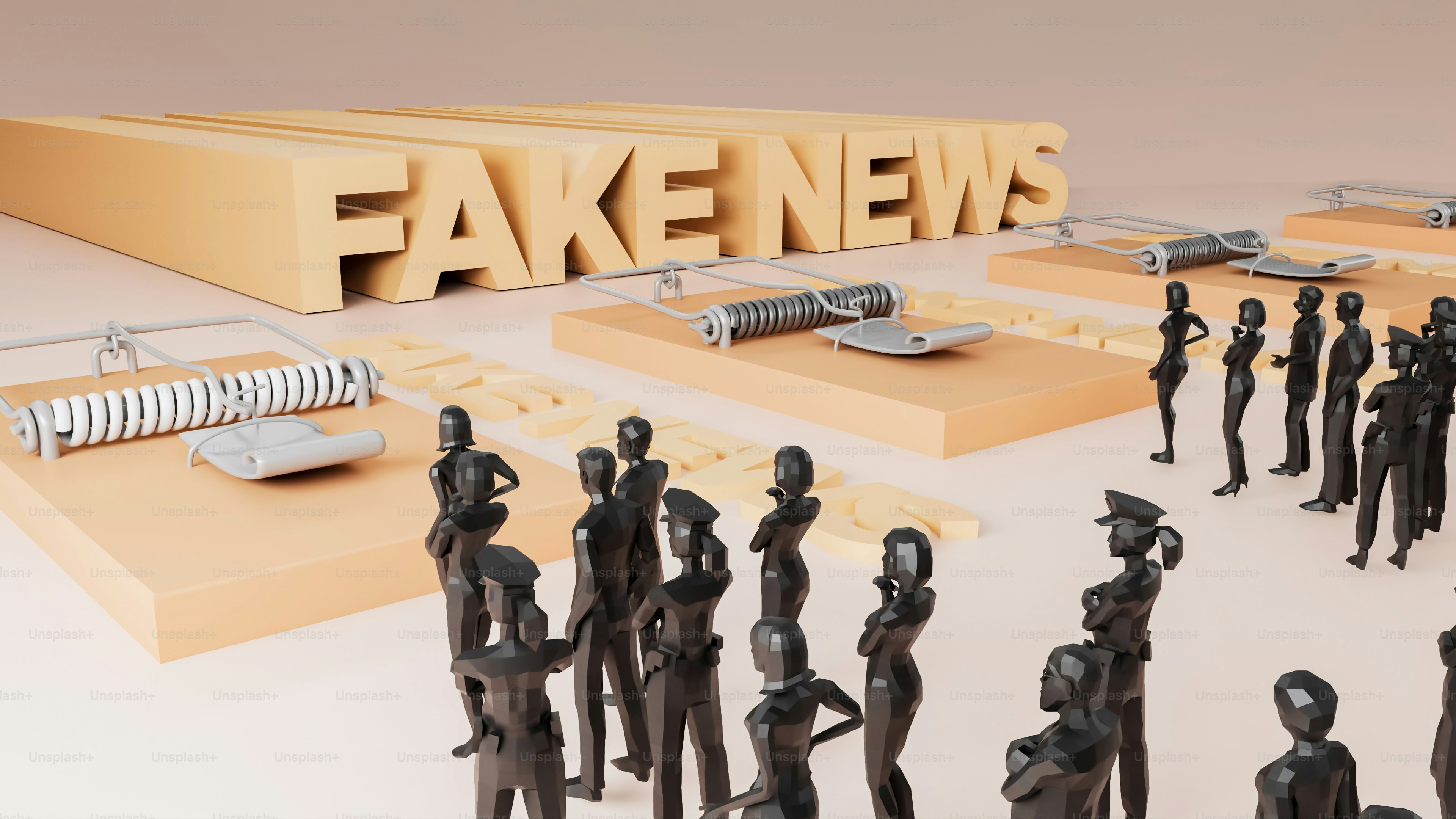 A group of people standing in front of fake news photo – 3d Image on ...