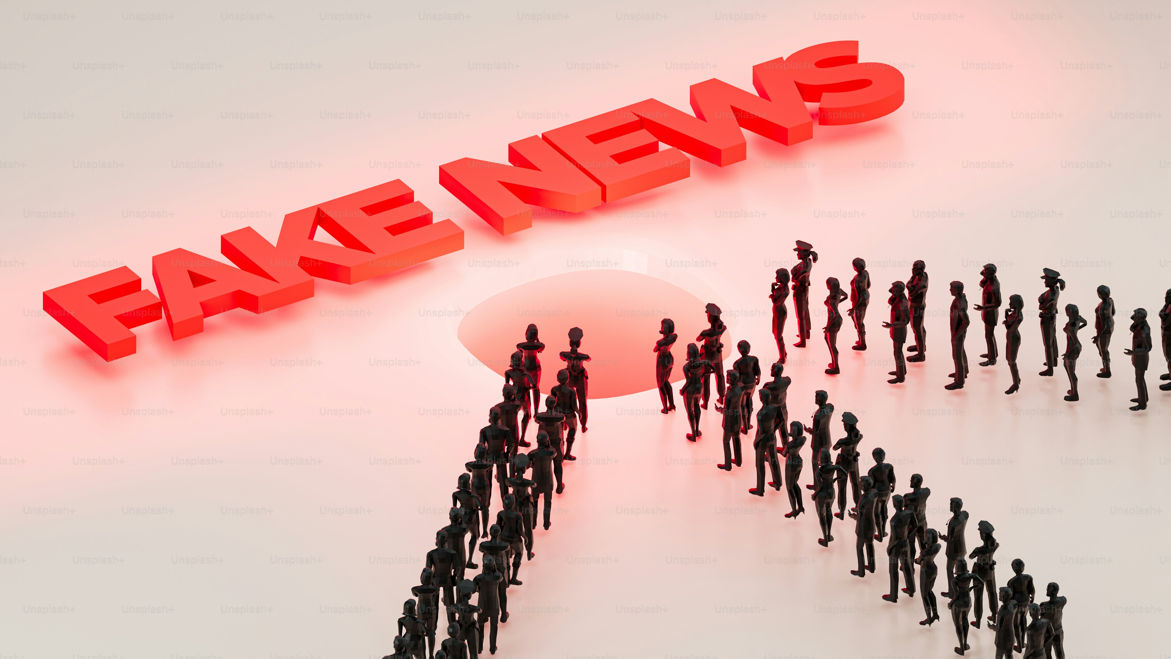 A group of people standing in front of a fake news sign photo – Fact ...
