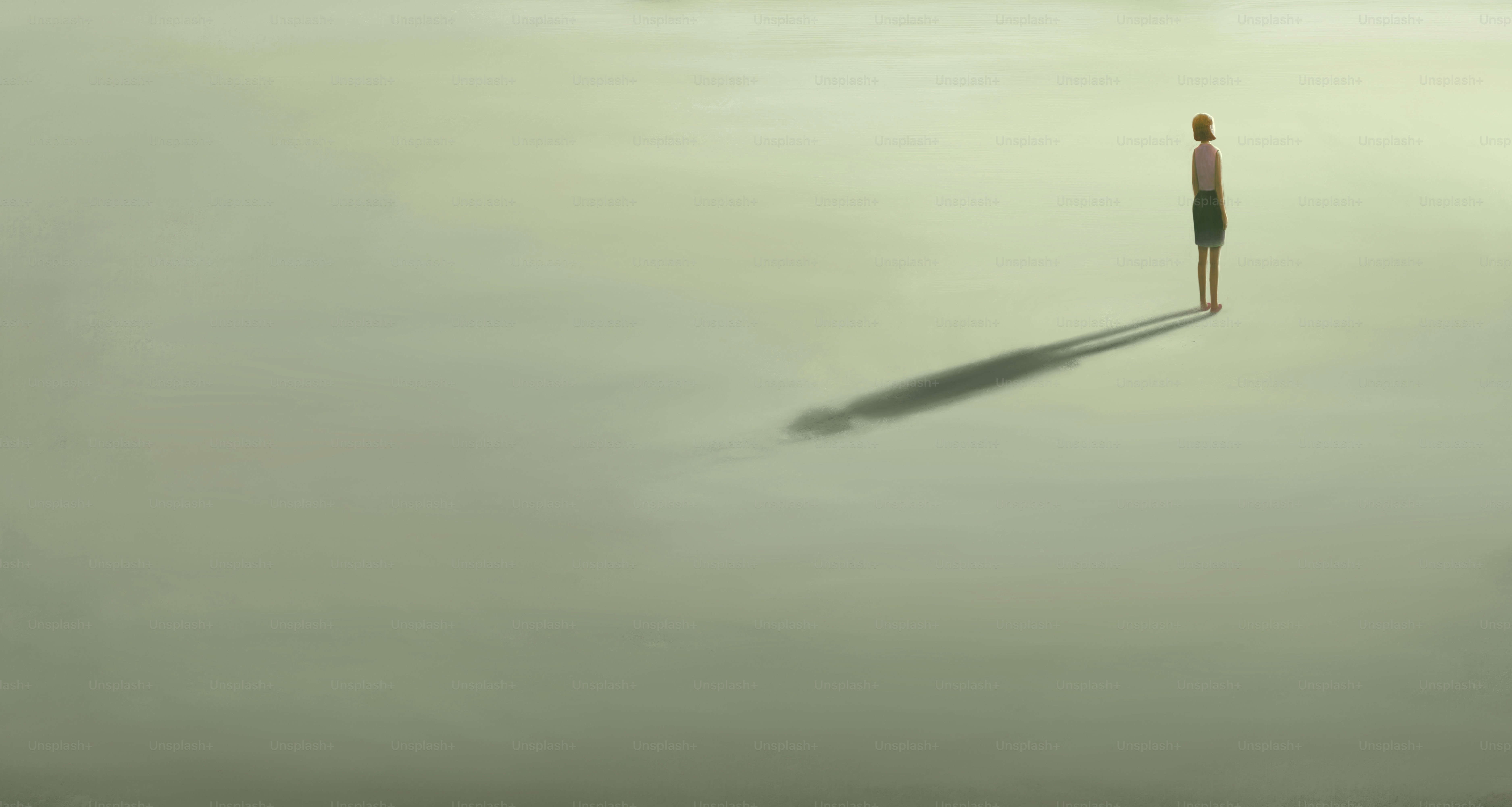 Woman alone with the light. Surreal painting hope lonely and loneliness ...