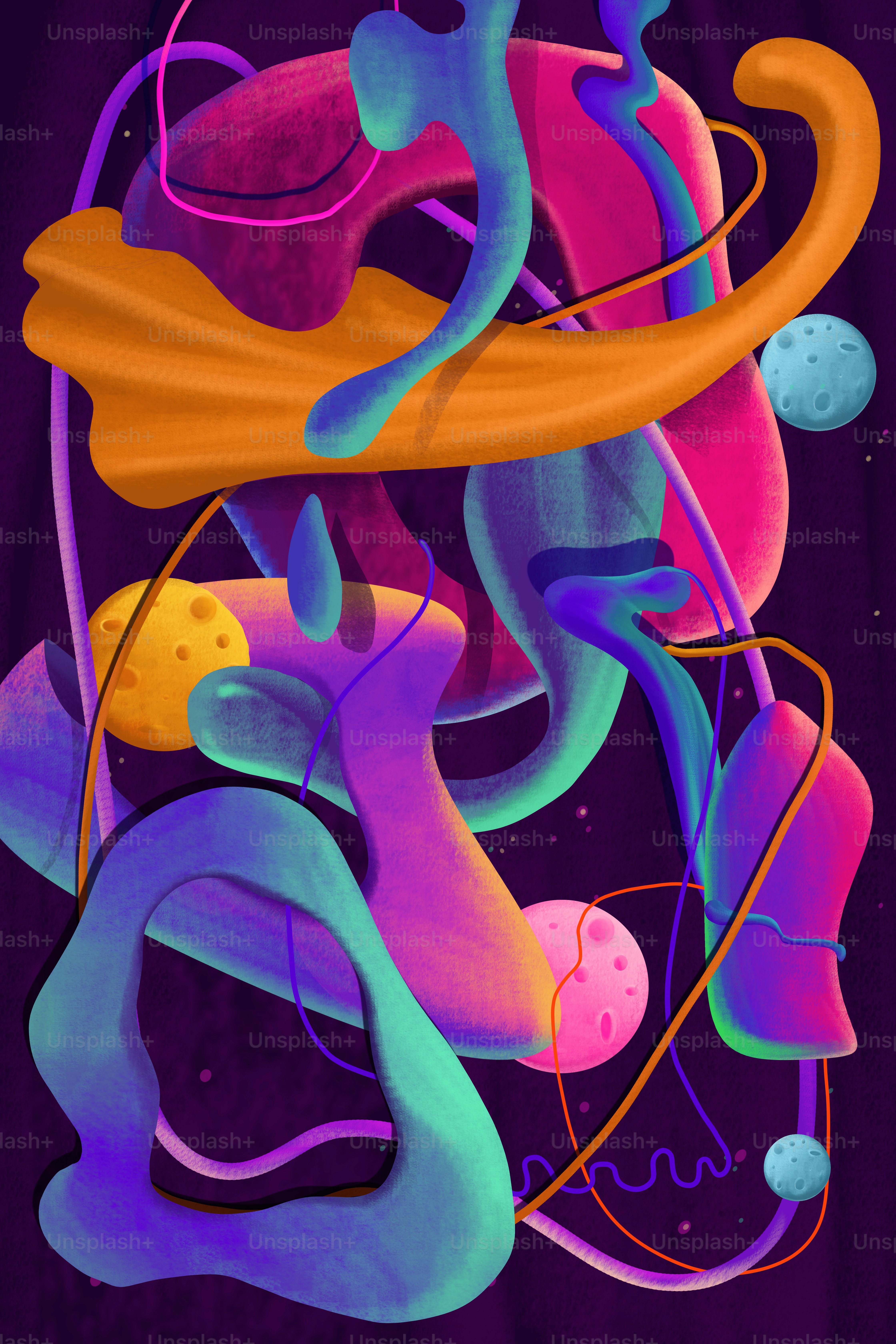 Neon color of different shapes in the vast cosmos photo – Abstract ...