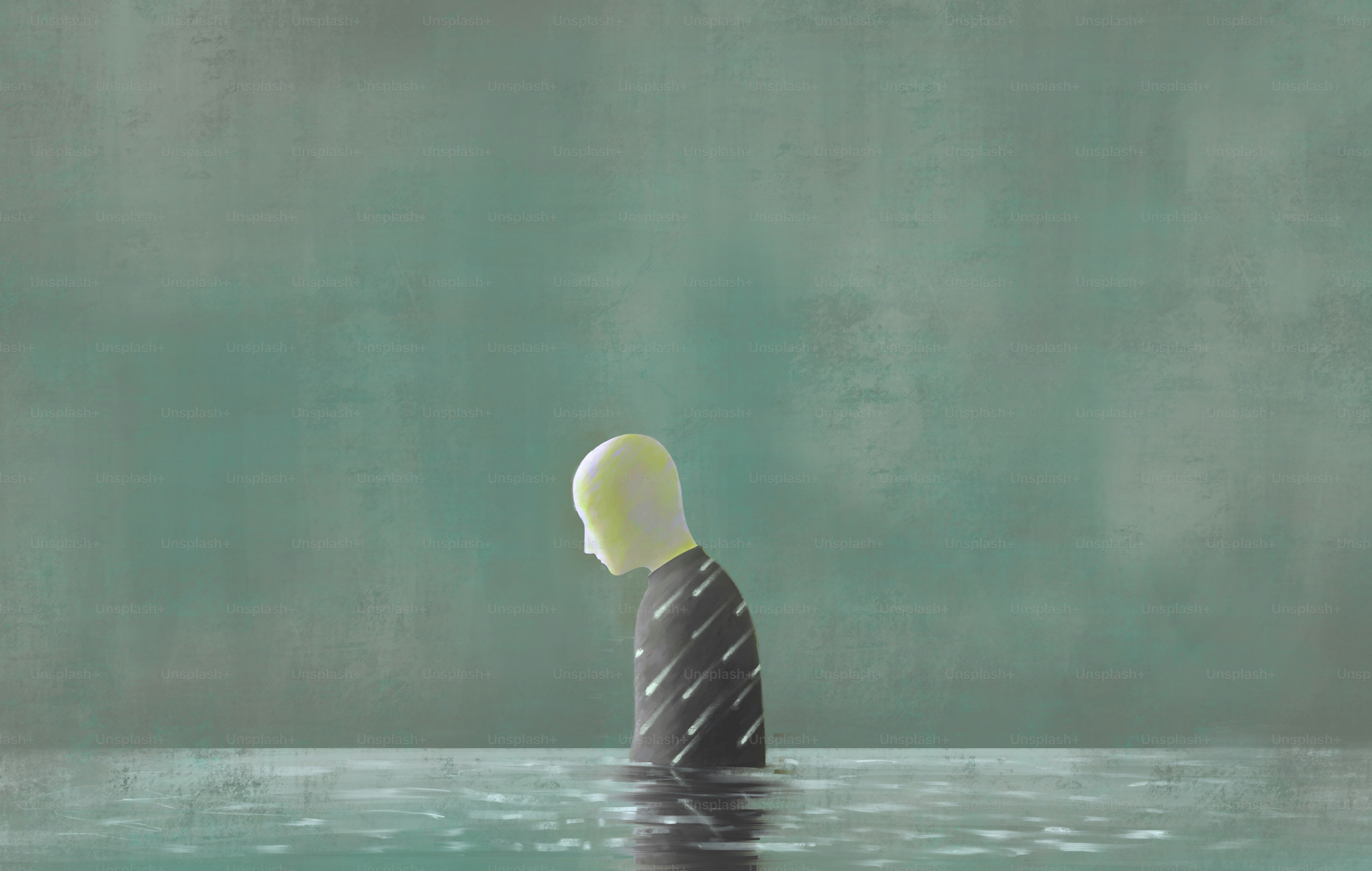 Sadness depression and loneliness concept, surreal painting , concept ...