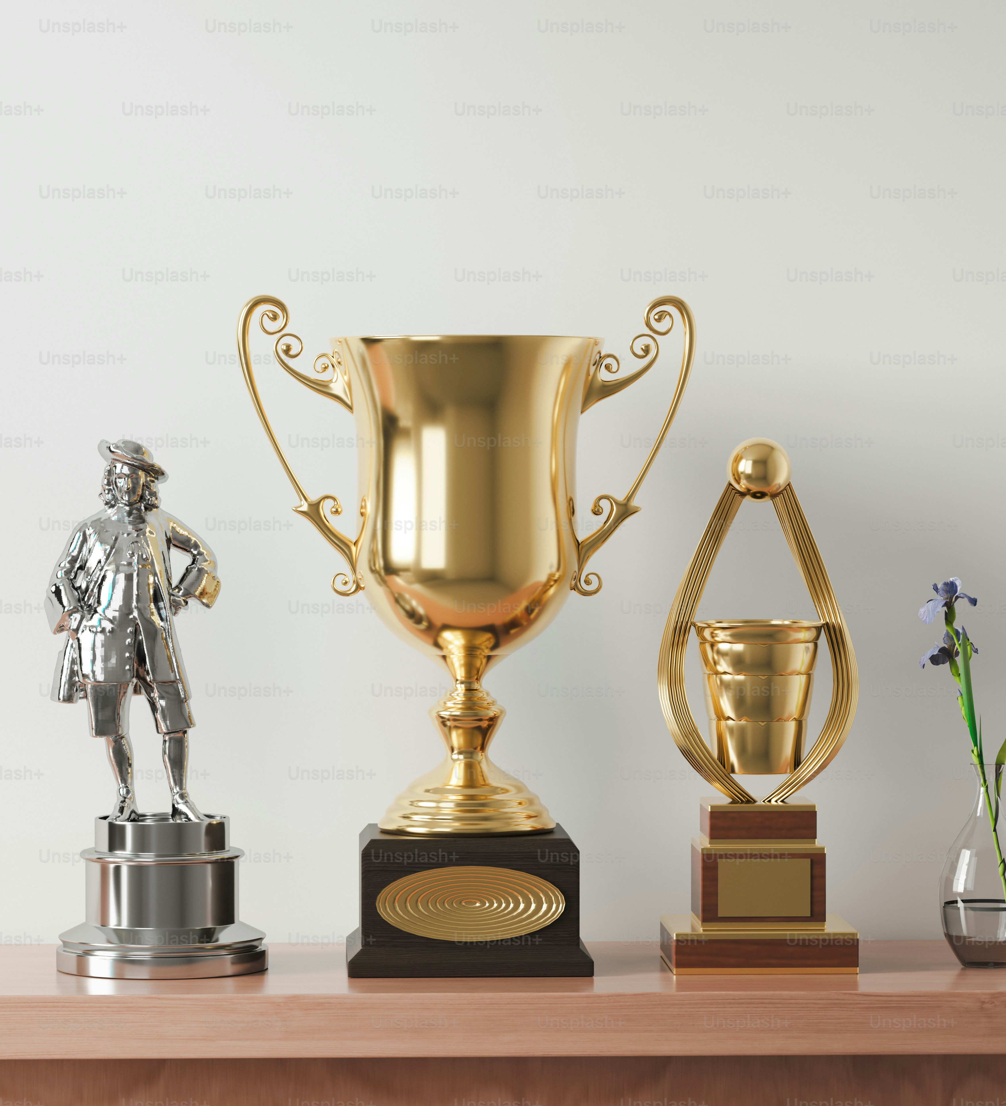 Foto Un trofeo de oro sentado encima de un estante de madera – Trofeo Imagen en Unsplash