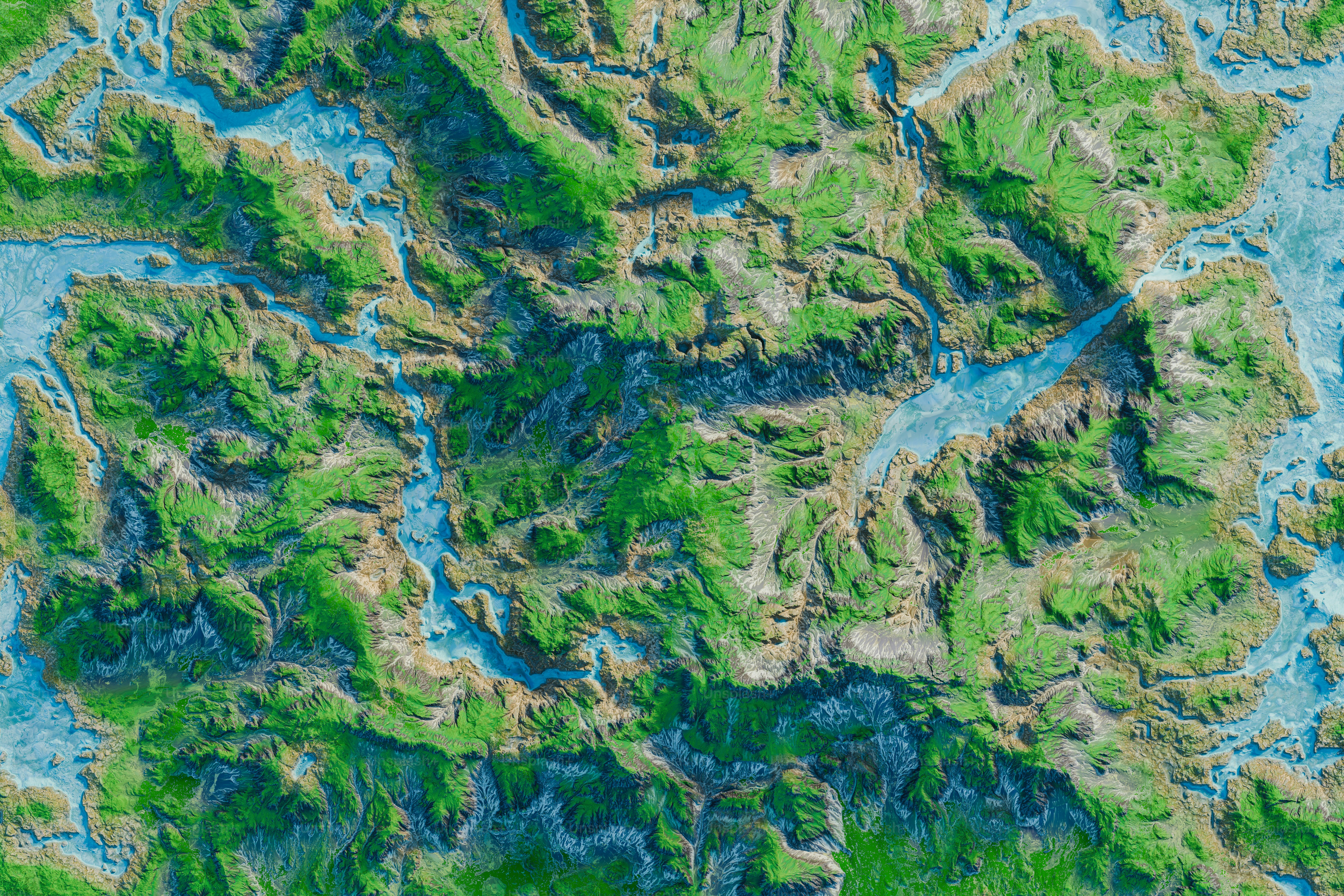 An aerial view of a river and land photo – Map Image on Unsplash