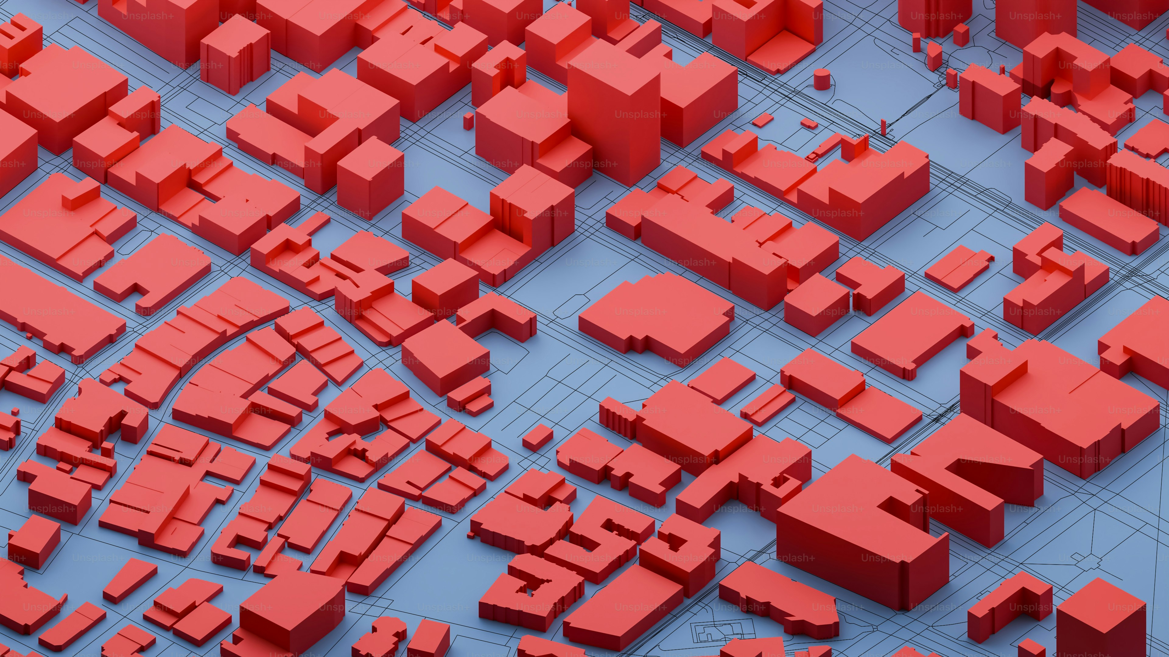 A 3d image of a city with lots of red buildings photo – City Image on ...