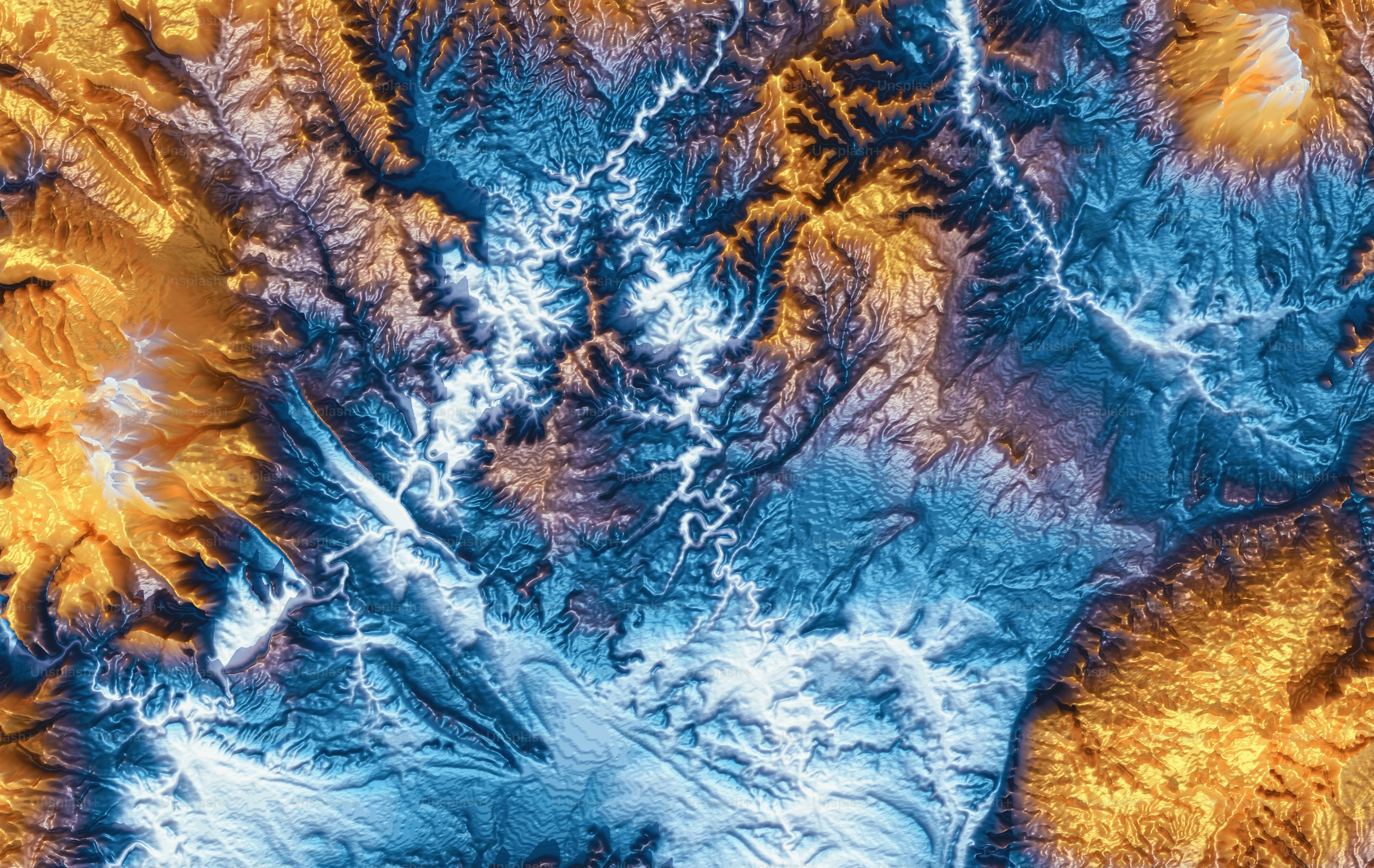 A satellite image of a river running through a mountain range photo ...