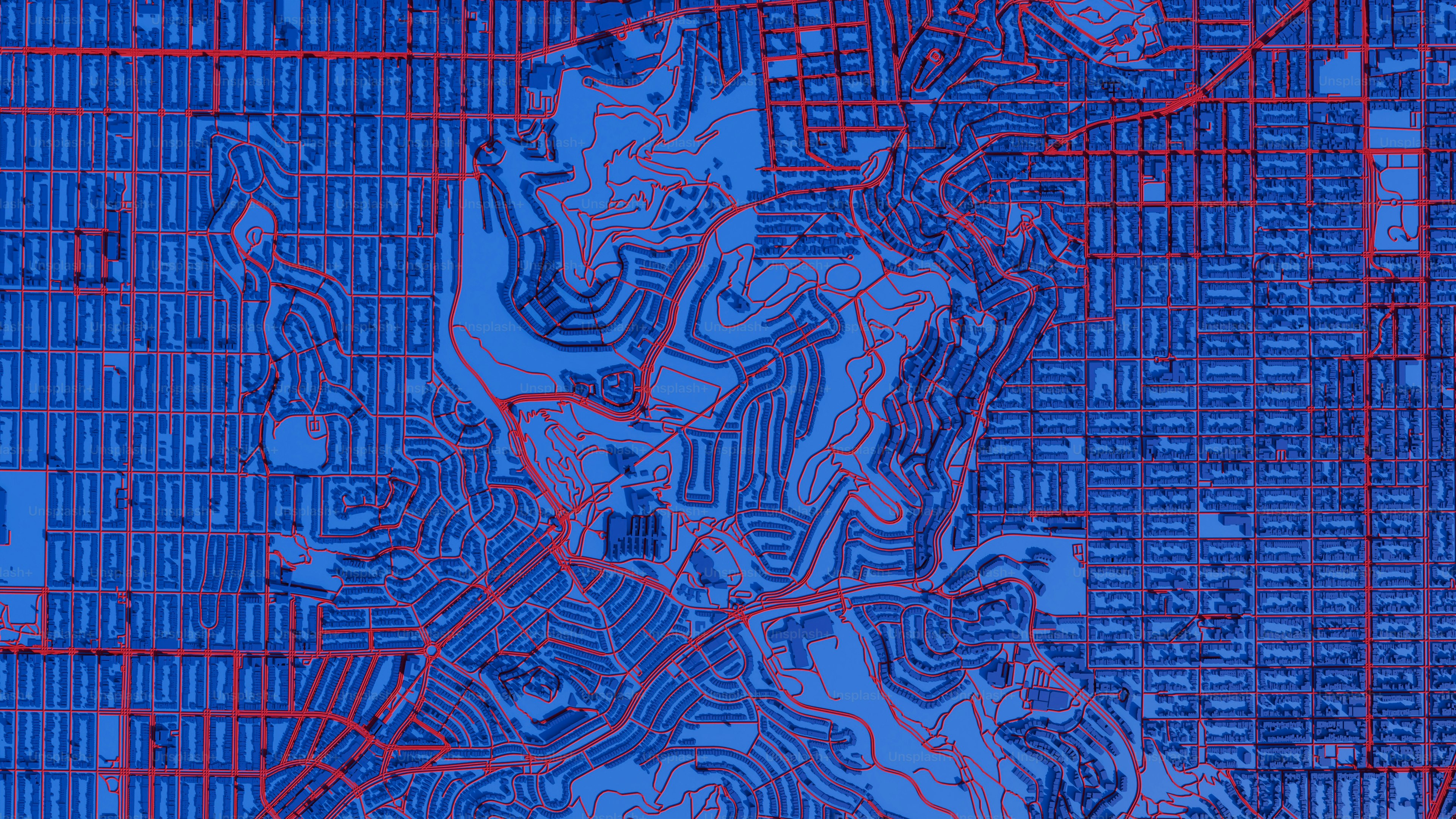 A blue and red map of a city photo – Map Image on Unsplash