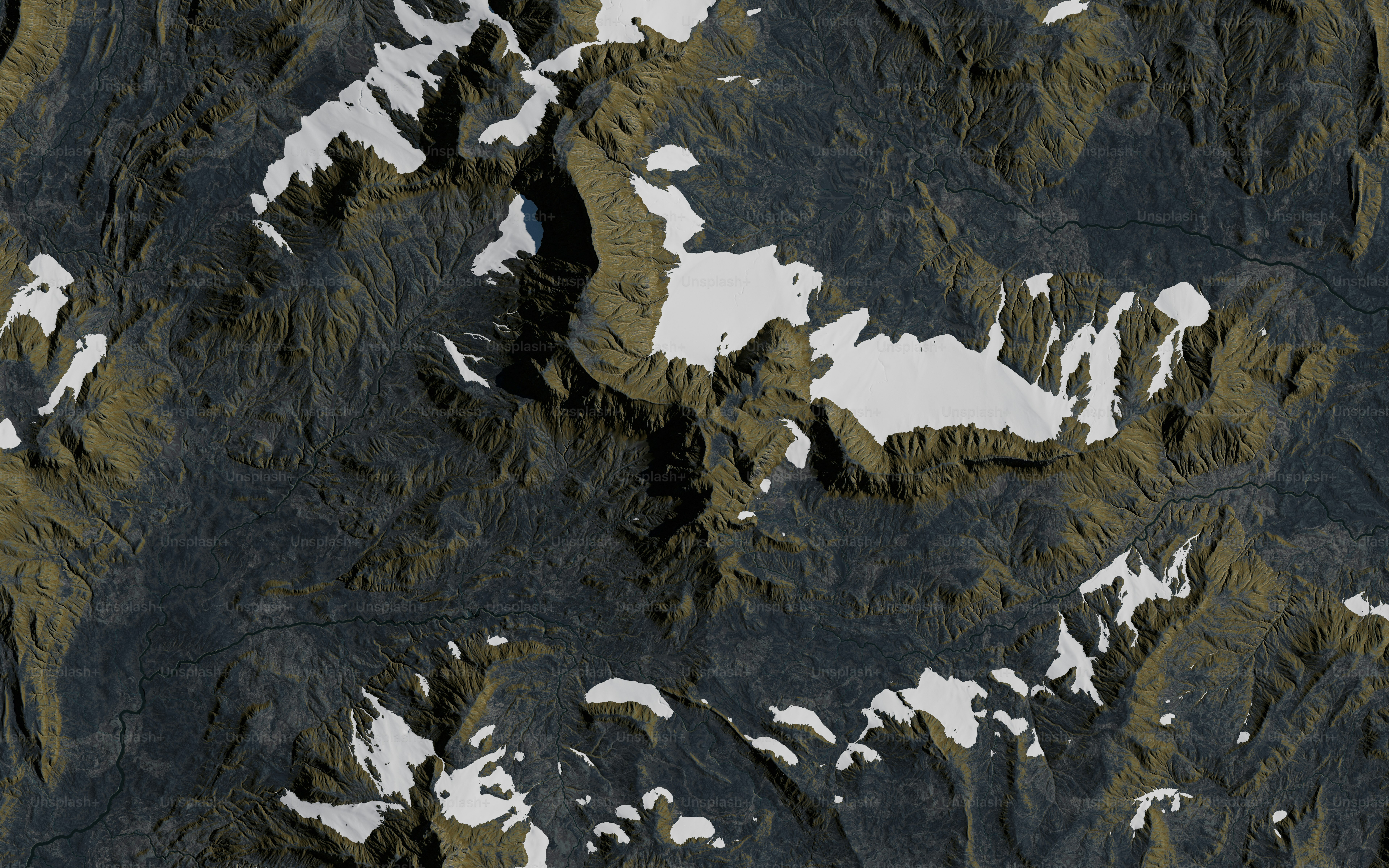 A satellite image of a snow covered mountain photo – 3d render Image on ...